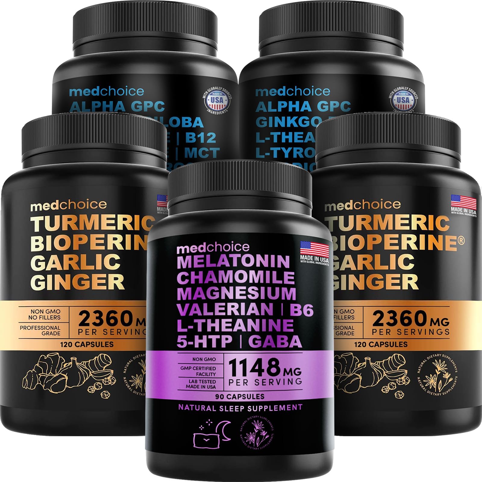 Amazon.com: MEDCHOICE Sleep Melatonin (90ct), Turmeric & Ginger (240ct ...