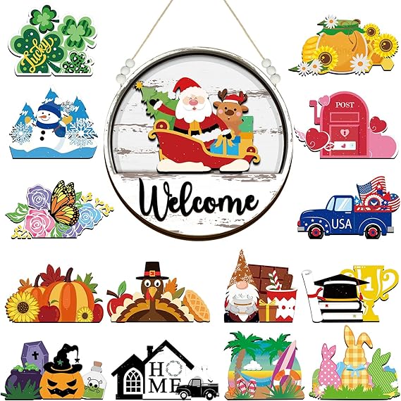 Amazon.com: Sintuff 16 Pcs Interchangeable Seasonal Welcome Sign ...