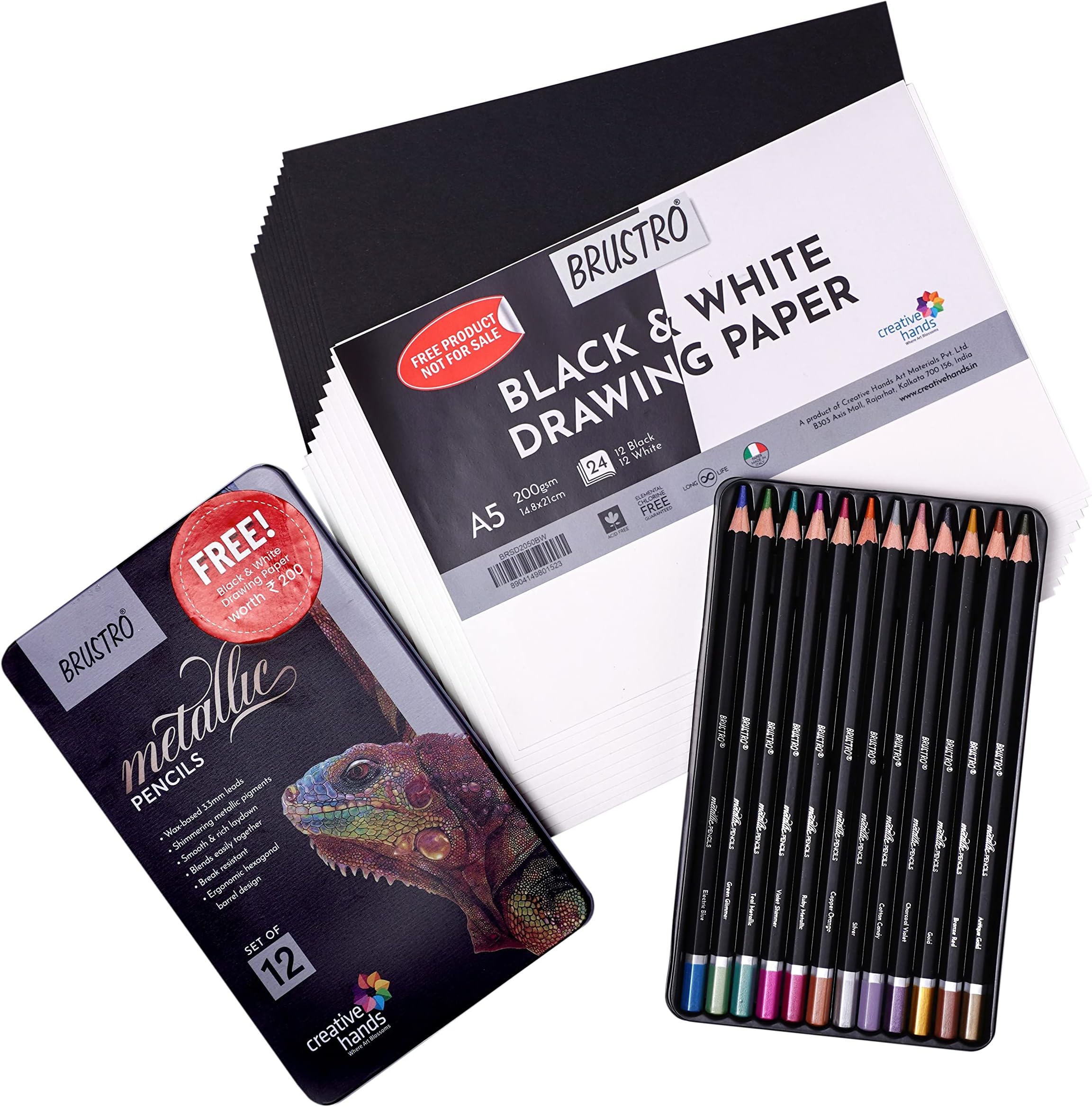 Derwent Metallic Colouring Pencils Tin, Shimmering Pigments, Rich ...