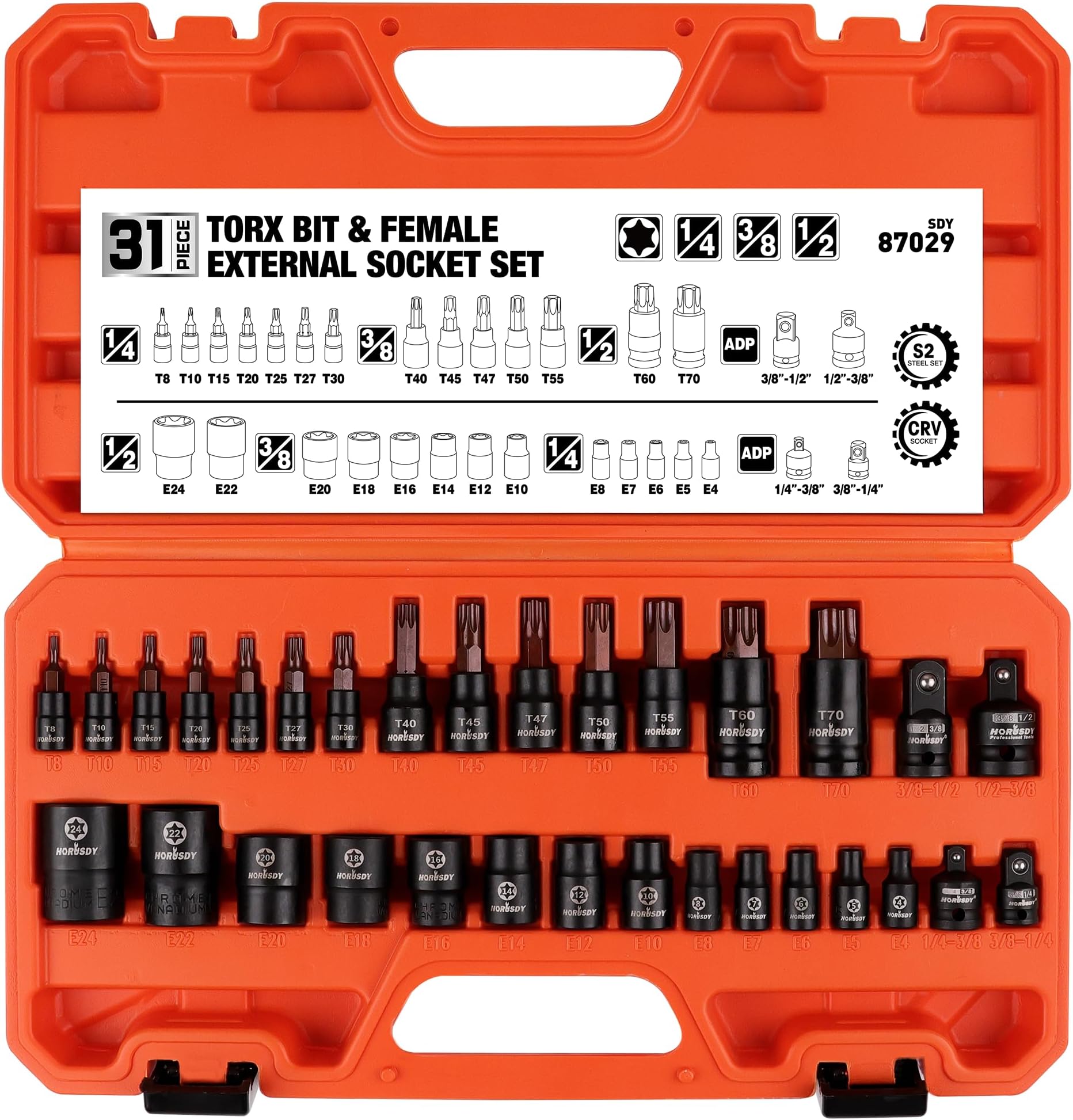HORUSDY 31-Piece Torx Bit Socket and Female External Socket Set | 14 ...