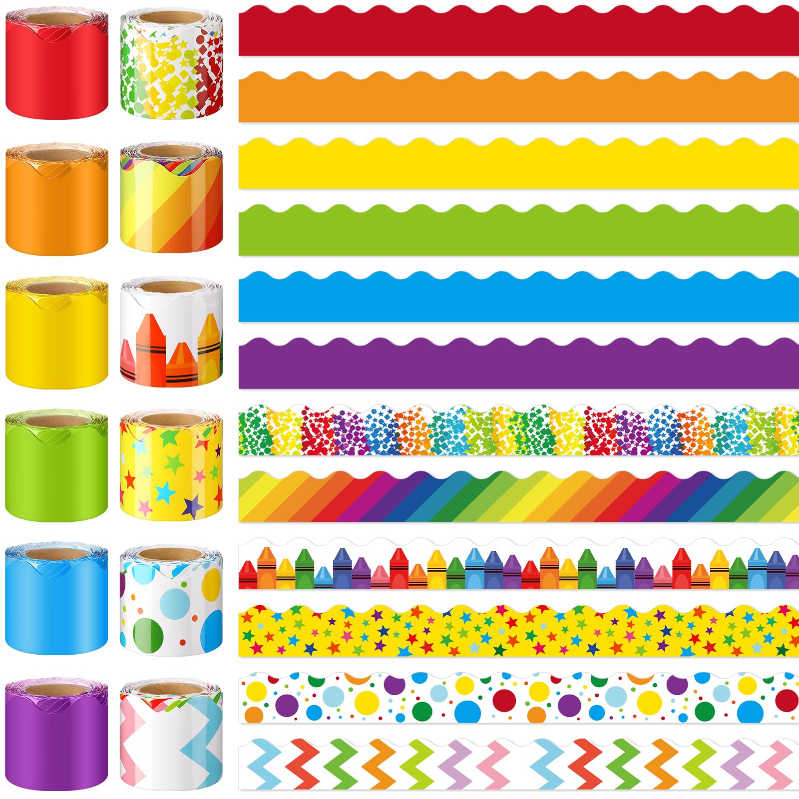 Snapklik.com : 12 Rolls 394 Ft Colorful Bulletin Board Borders Rainbow ...