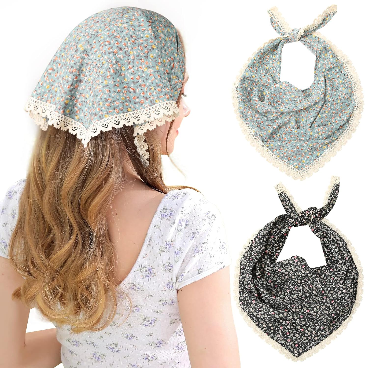 Amazon.com: AWAYTR 2Pcs Floral Hair Bandanas Tie-back Head Kerchief for ...