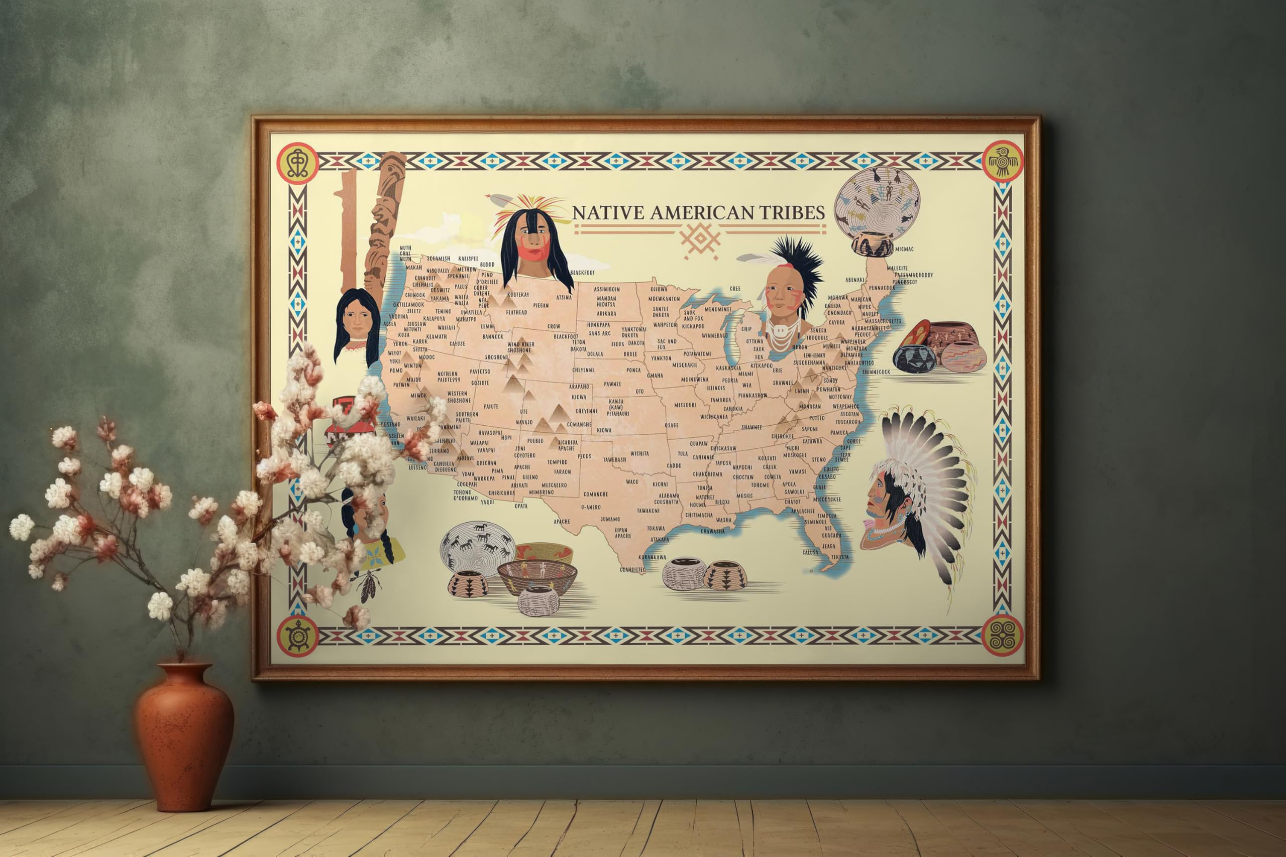 Usa Native American Indian Tribes Map Gifts For History Lovers ...