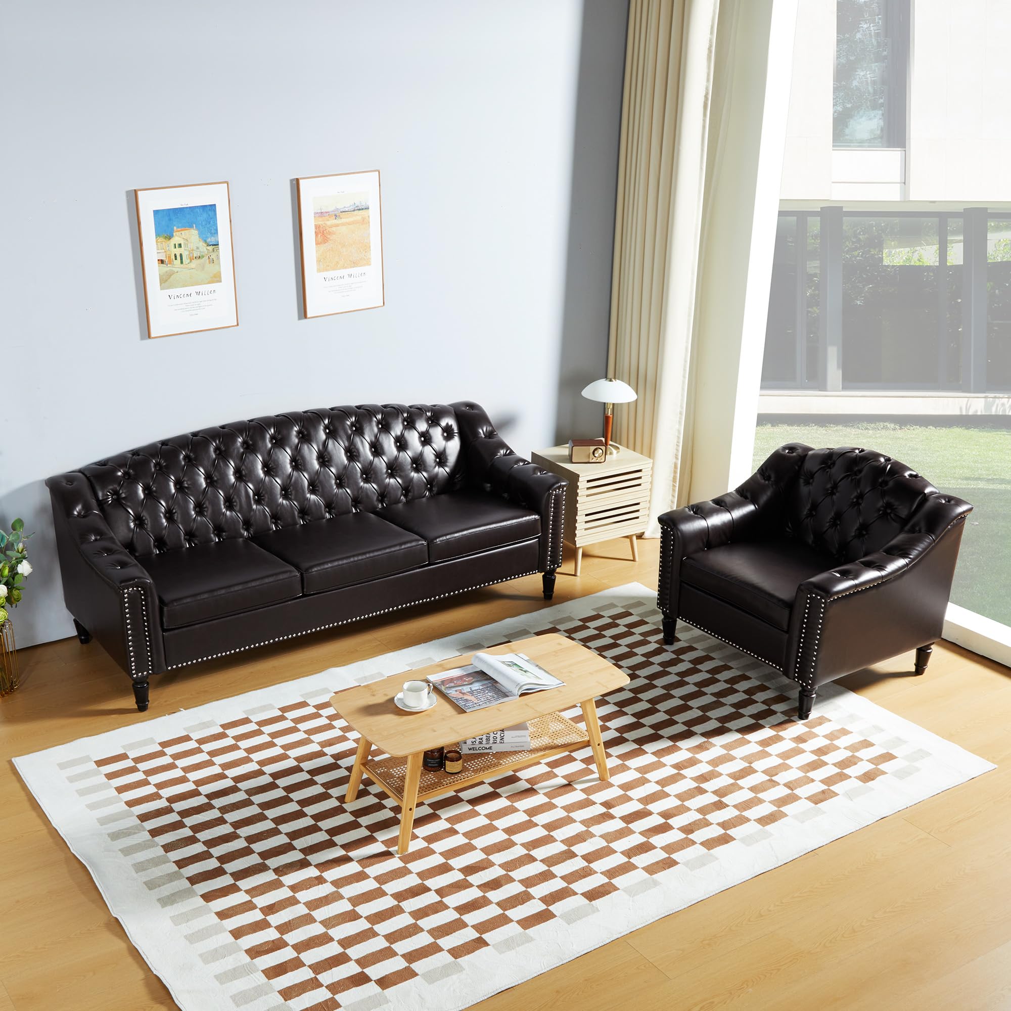 Amazon.com: LEVNARY 2-Piece Couch Set for Living Room, Brown Leather ...