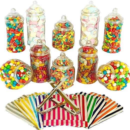 Amazon.com: 10 Plastic Sweet Jars, 5 styles, 2 tongs, 50 bags for Truly ...