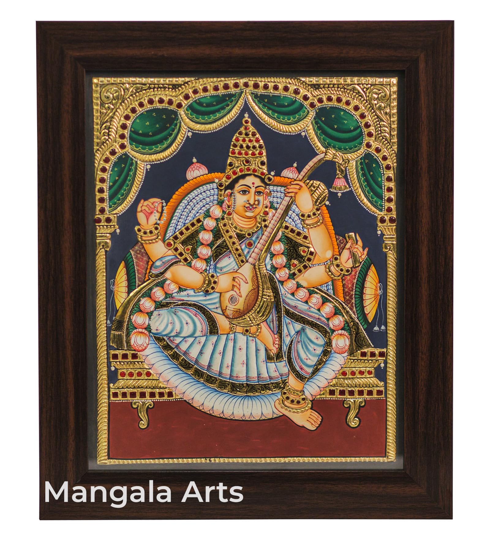 Mangala Arts Saraswathi Antique Tanjore Painting, 24 Carat Gold Foil ...
