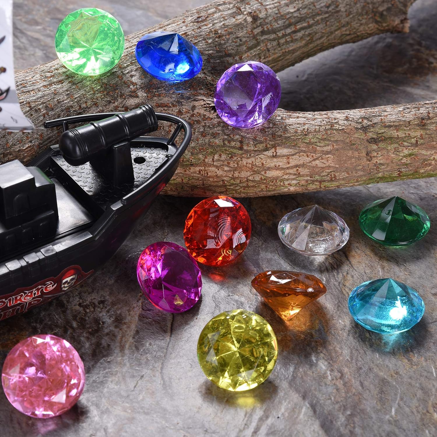Diving Gem Pool Toy 9 Diamond Set with Treasure Pirate Box and Golden ...