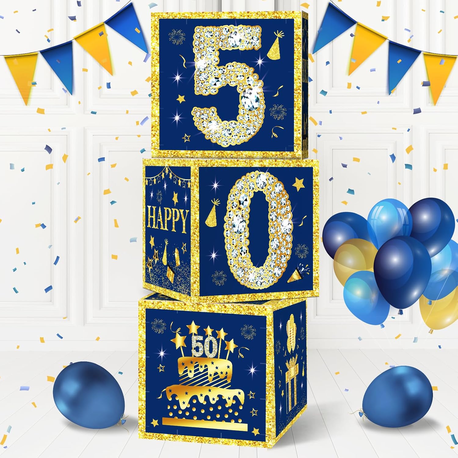 Amazon.com: 50th Birthday Decorations Boxes for Men Women, Navy Blue ...
