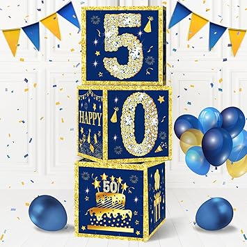 Amazon.com: 50th Birthday Decorations Boxes for Men Women, Navy Blue ...