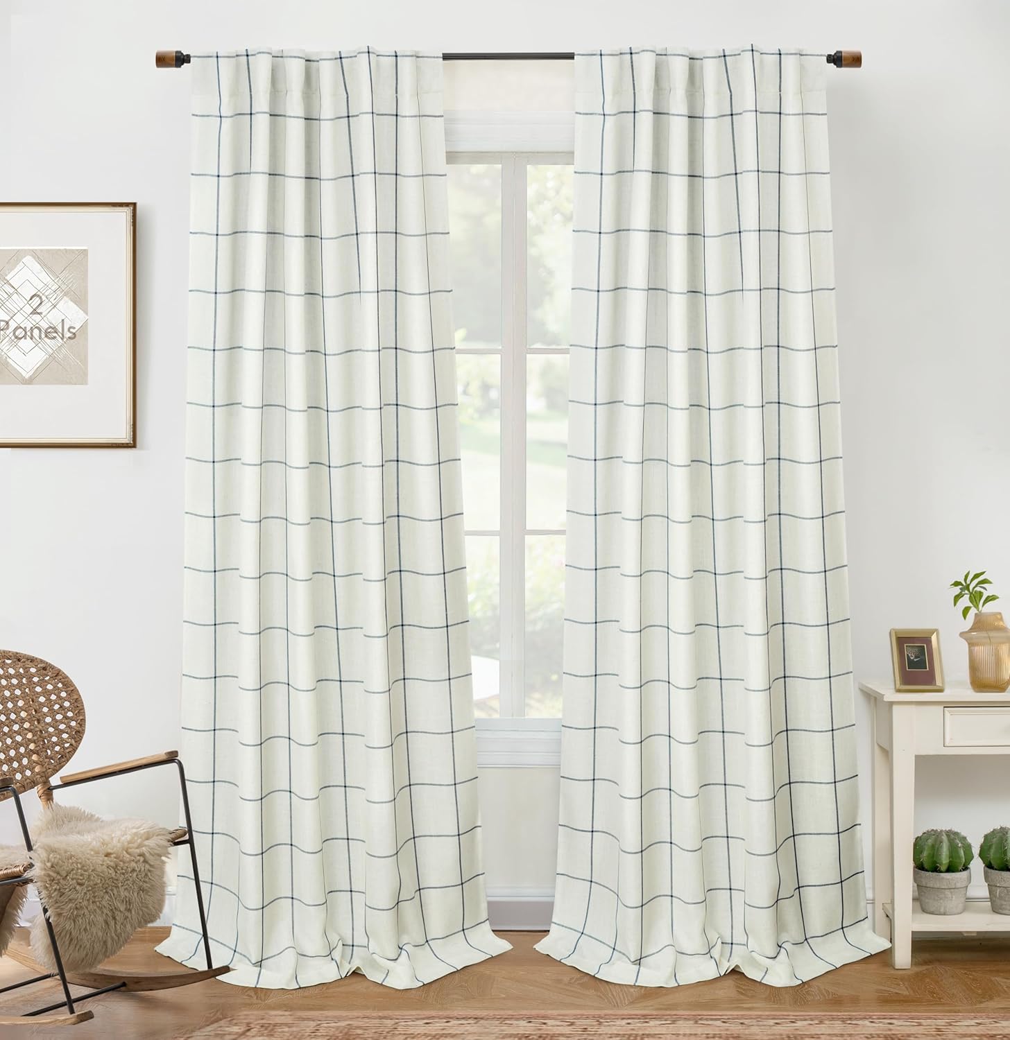 Amazon.com: DriftAway 2 Panels 100% Blackout Windowpane Plaid Linen ...