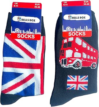 Union Jack 2 Pairs Men's Socks - London Bus & British Flag Socks ...