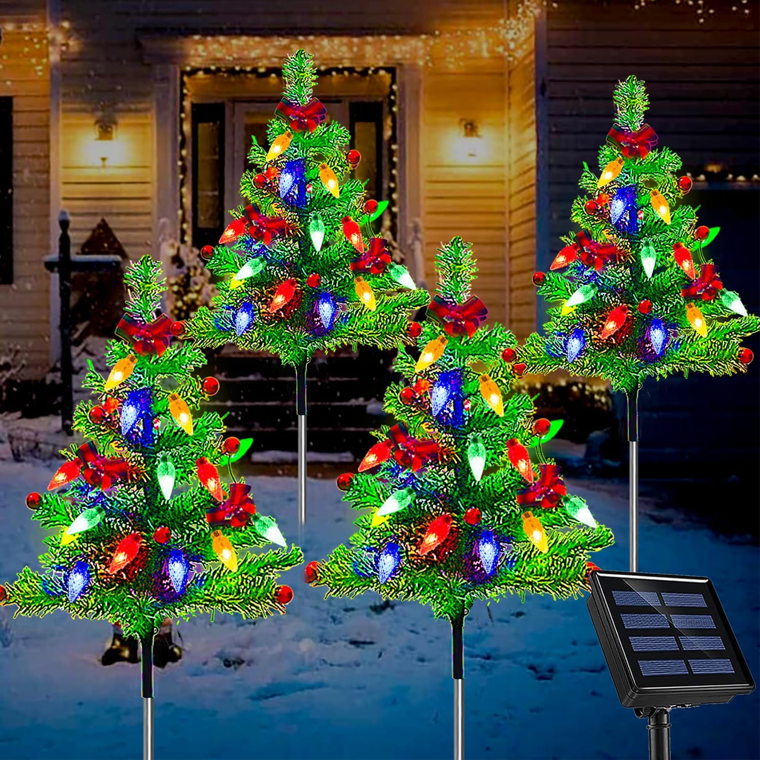 4-Pack Solar Prelit Christmas Tree Pathway Lights, 8 Modes Solar ...