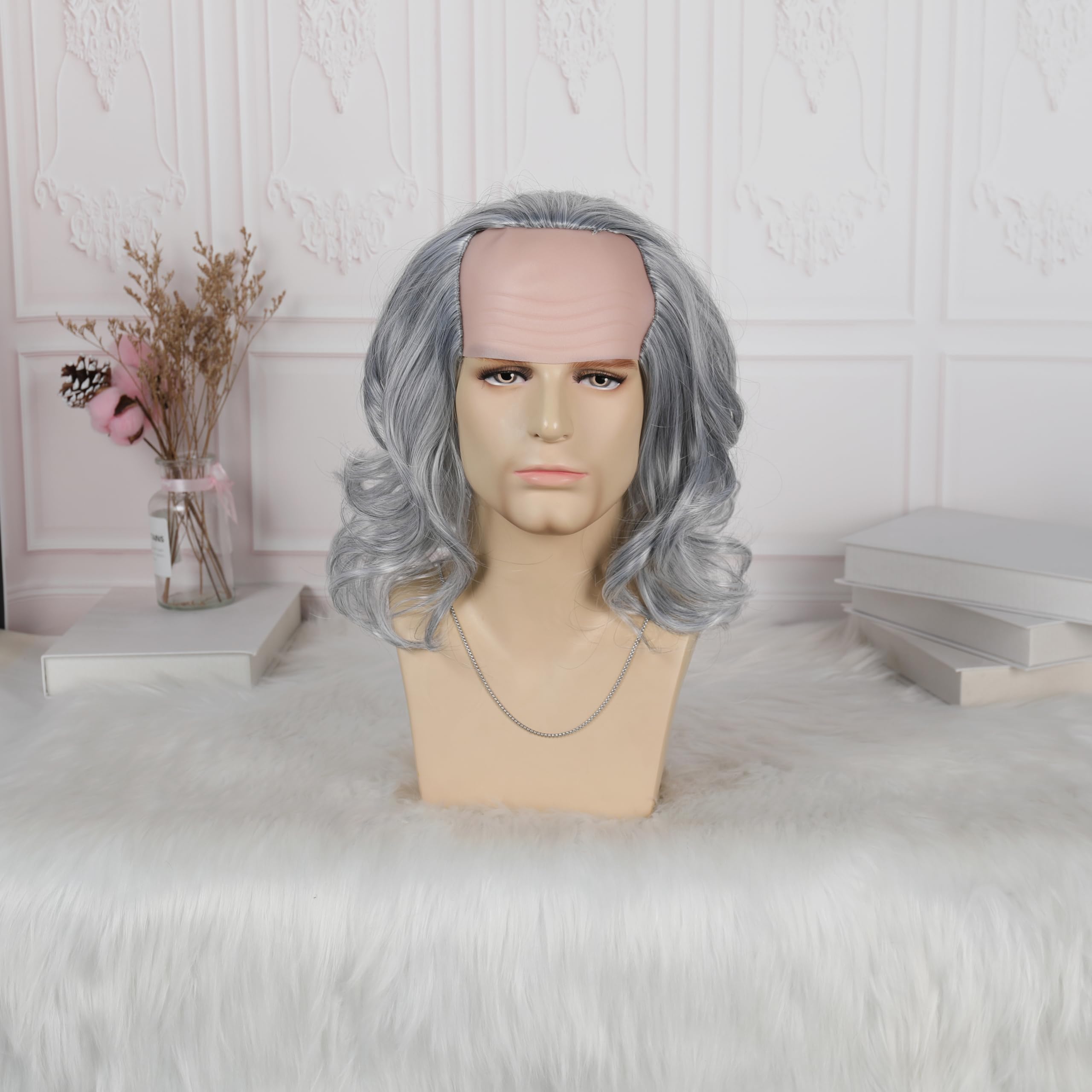 Snapklik.com : Old Man Wig Bald Grey Short Wavy Colonial Wig Cosplay ...