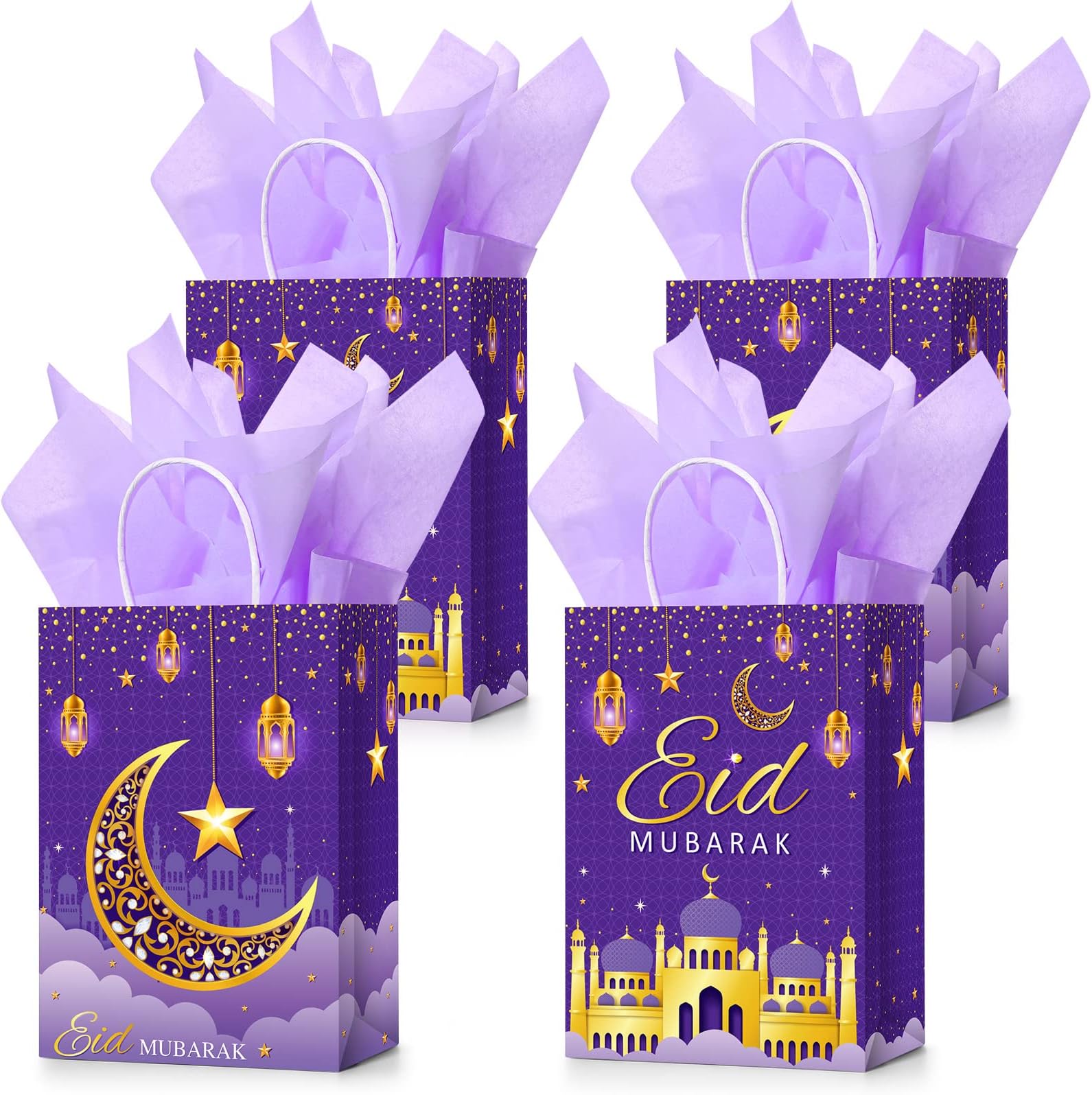 Amazon.com: 16 Sets Eid Mubarak Gift Bags with Tissue Paper, Ramadan ...