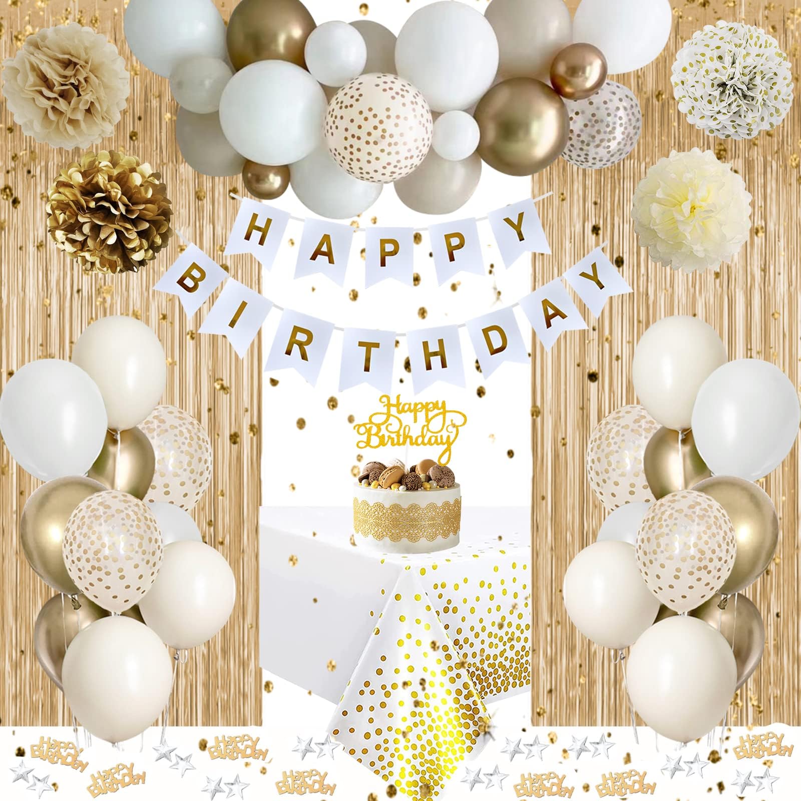 Amazon.com: Dydamud Golden Birthday Party Decorations, White and Gold ...