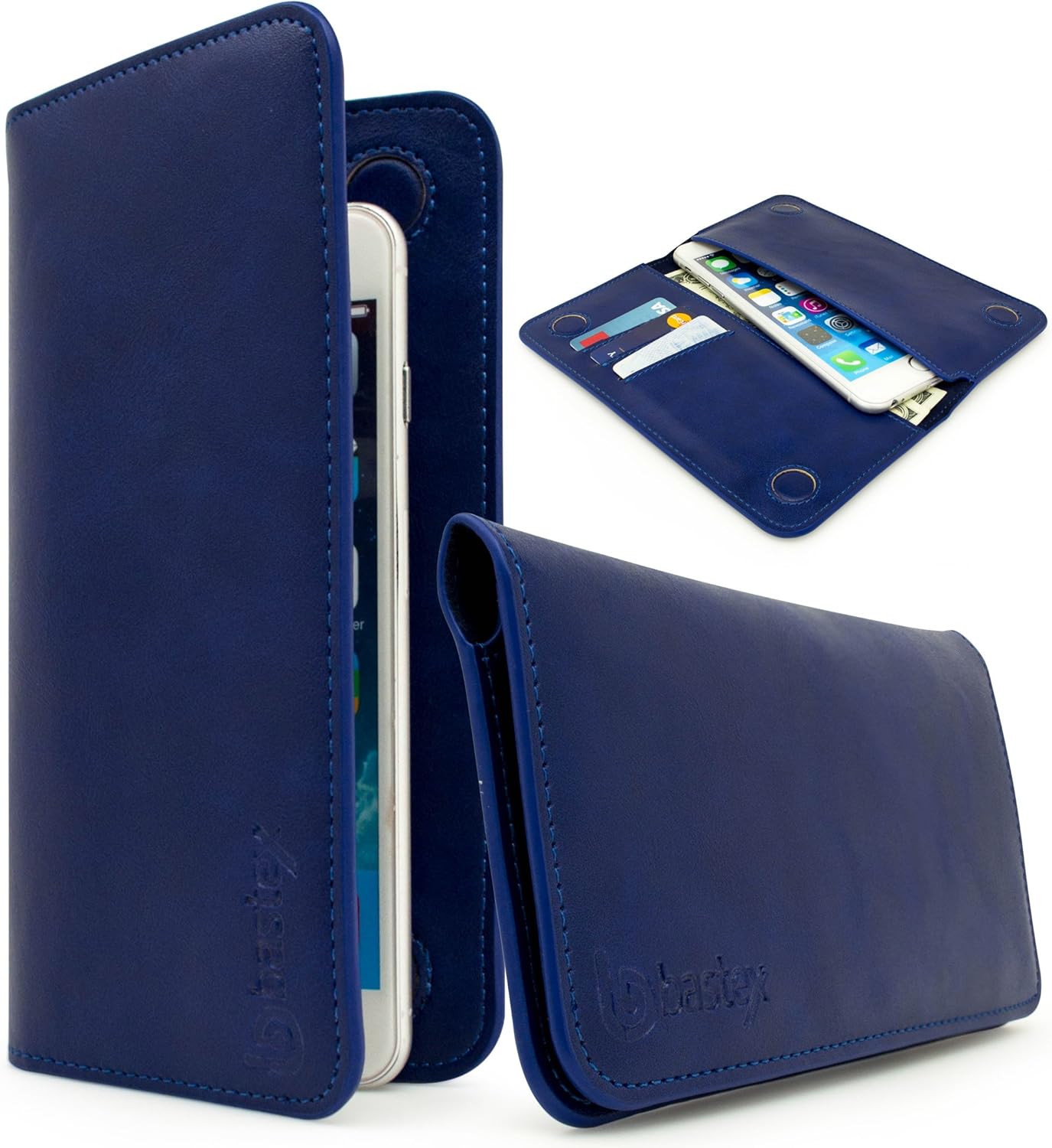Amazon.com: Bastex Universal Wallet Case Bi-Fold Blue PU Leather Purse ...