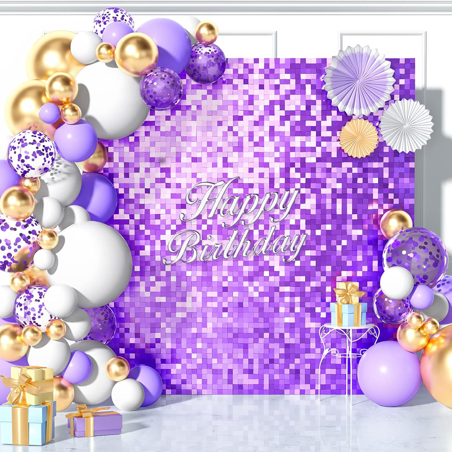 Amazon.com : DKCPISCO Purple Shimmer Wall Backdrop 30PCS Purple Sequins ...