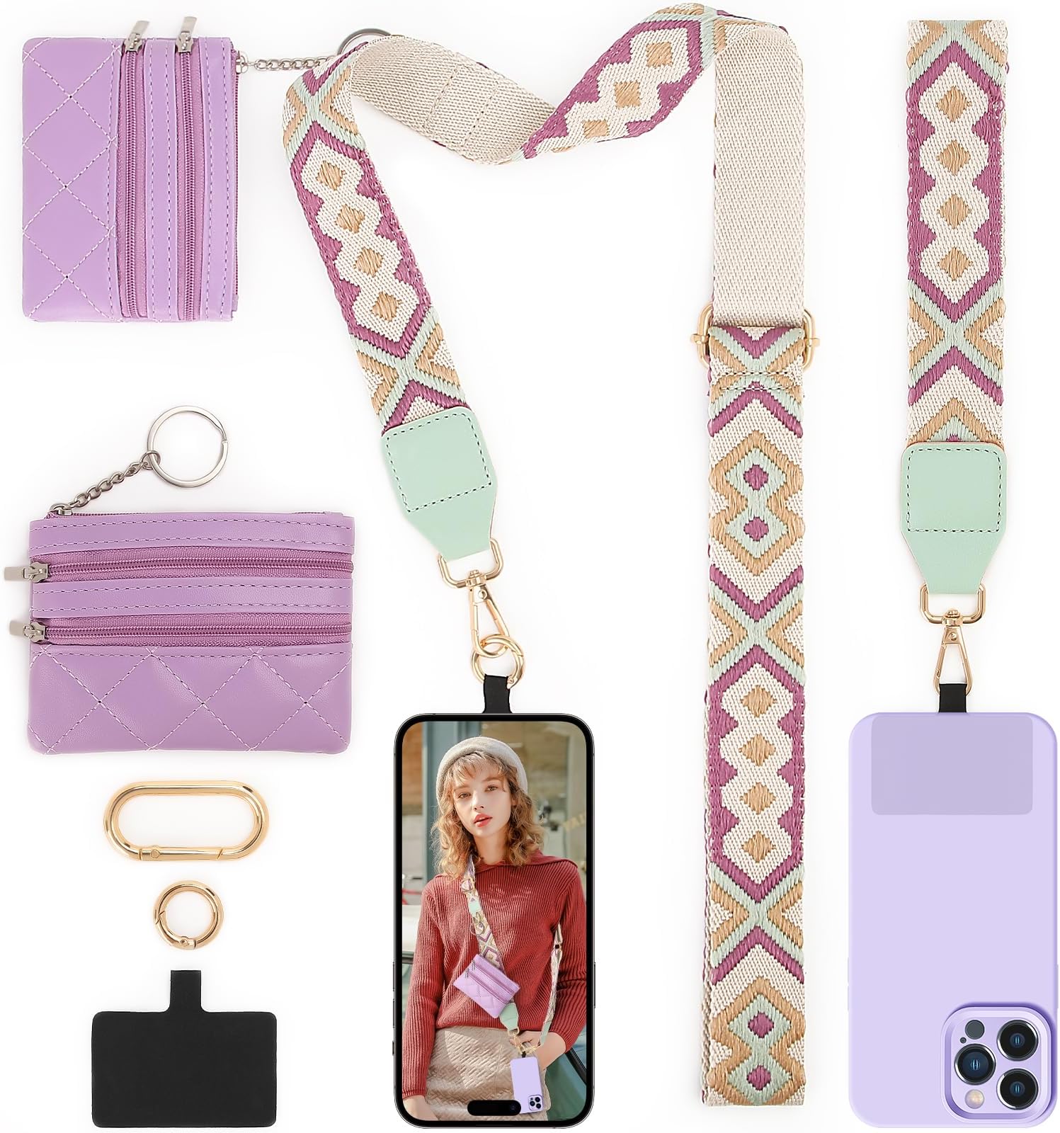 Amazon.com: LOUXIFENG Clip and Go Strap for Phone with Wallet Crossbody ...