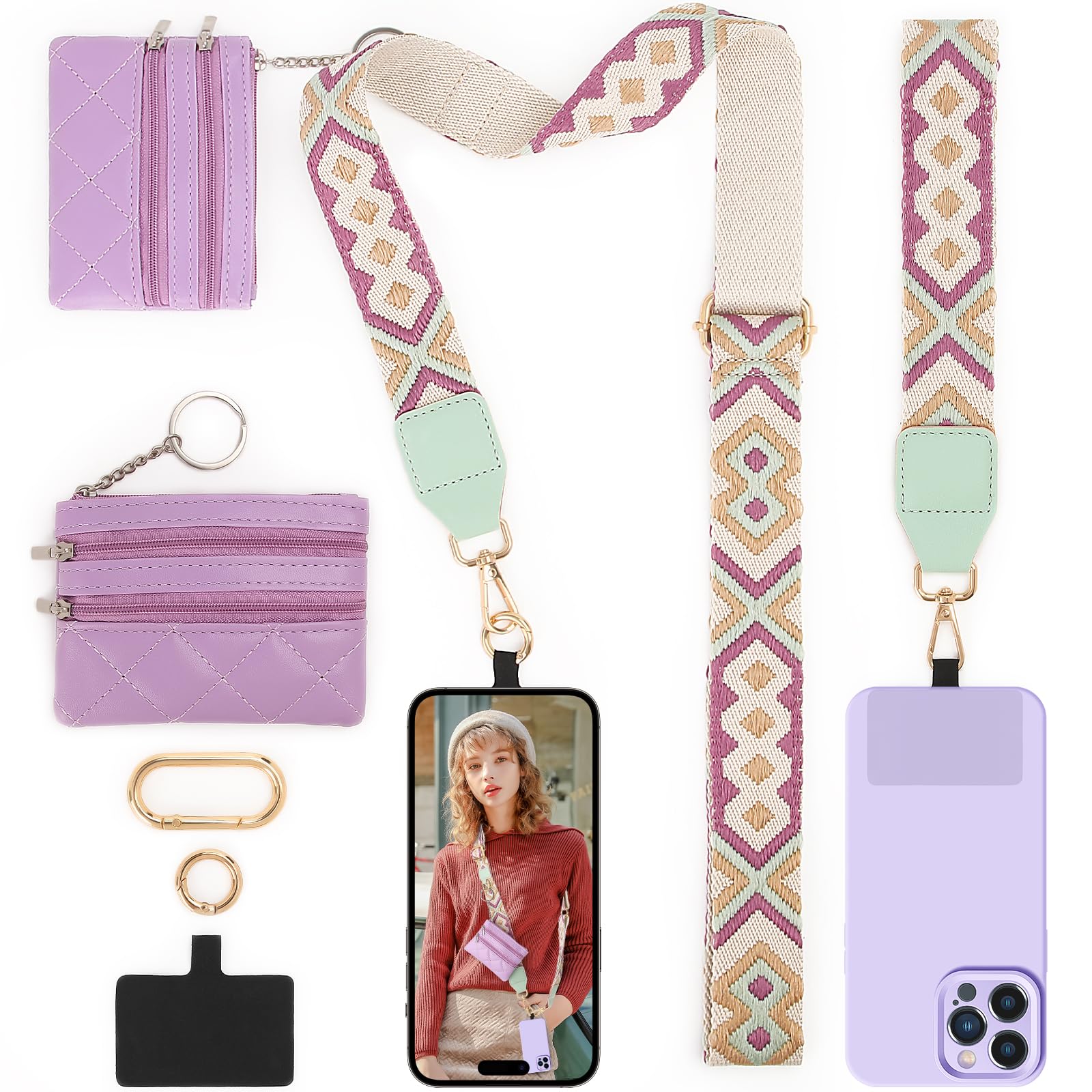 Amazon.com: LOUXIFENG Clip and Go Strap for Phone with Wallet Crossbody ...