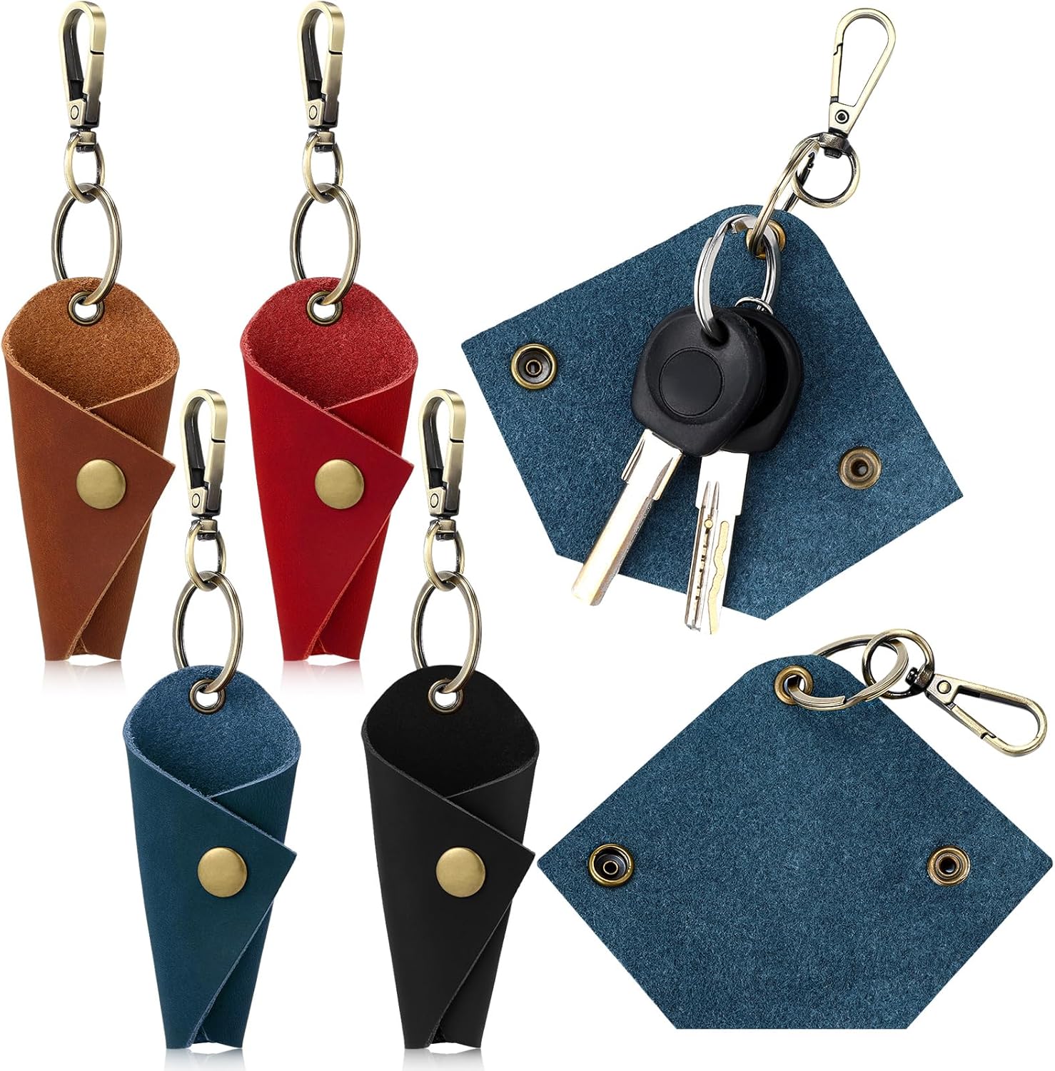 Landical 4 Pcs Genuine Leather Car Keychain Holder Full Grain Leather ...