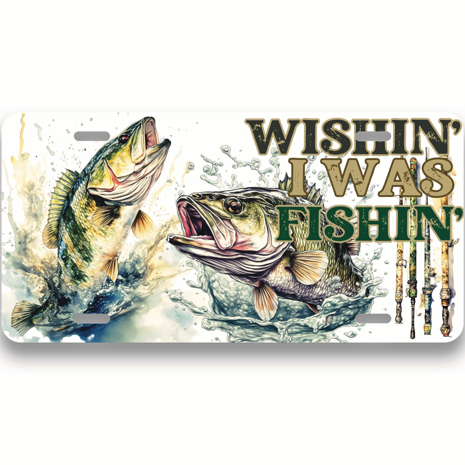 Amazon.com: Wishin' I was Fishin' License Plate - Fisherman Fishing - 6 ...