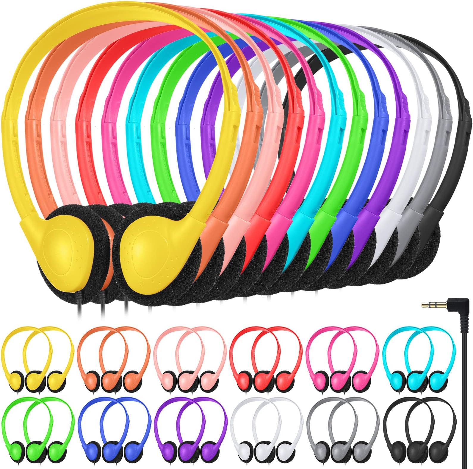 Amazon.com: 30 Pack Bulk Headphones for Classroom Adjustable on Ear ...