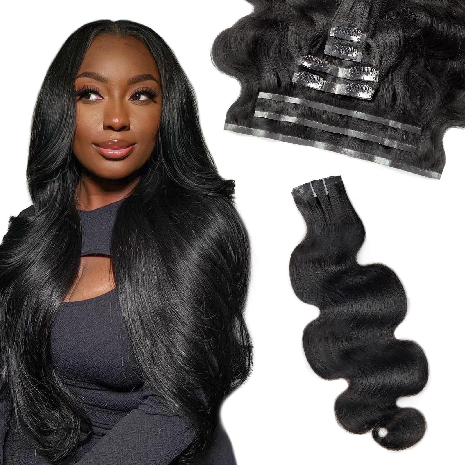 Amazon.com : FBLhair 22 inch Body Wave Clip in Hair Extensions Human ...