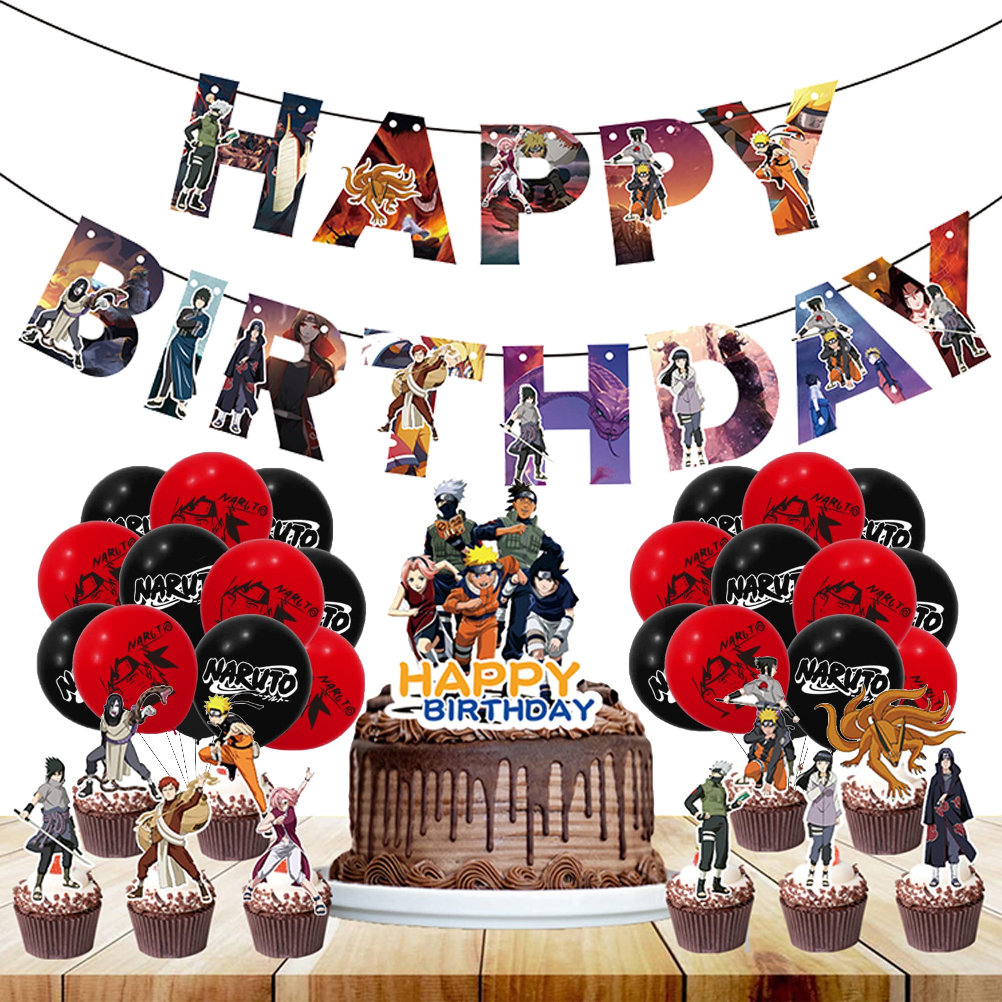 Birthday Decorations Balloons Anime Happy Birthday Banner Birthday Cake ...