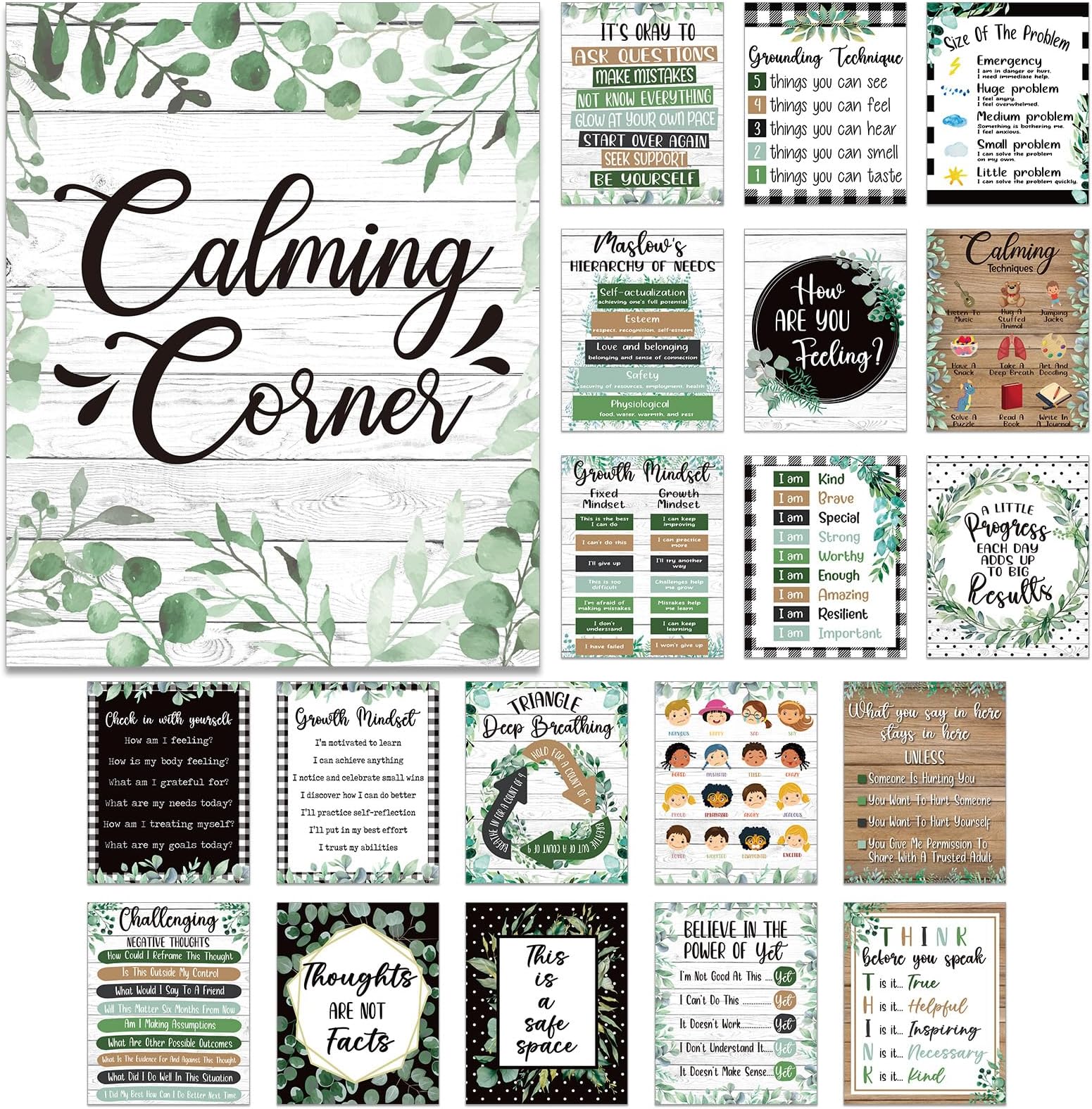 Amazon.com: Harloon 20 Pcs Calming Corner Classroom Posters Mental ...
