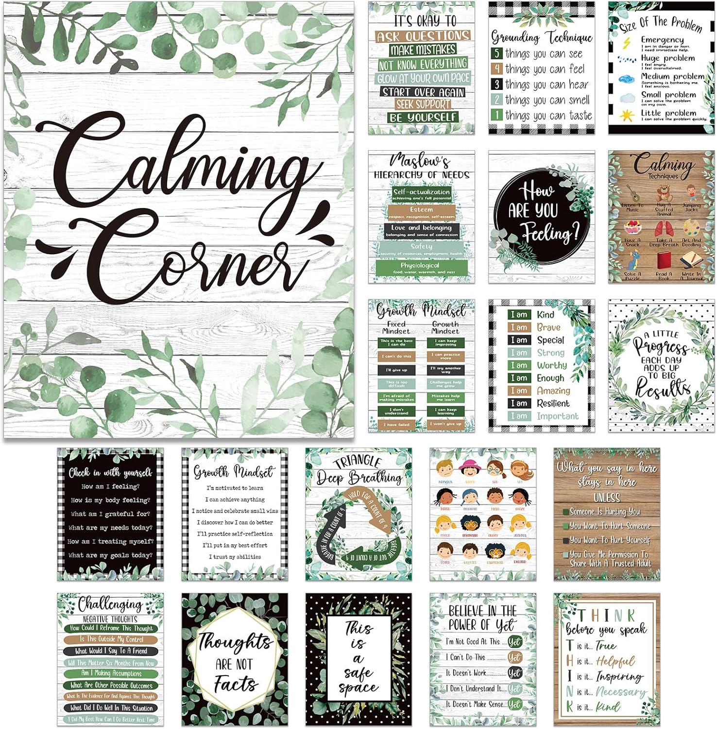 Amazon.com: Harloon 20 Pcs Calming Corner Classroom Posters Mental ...