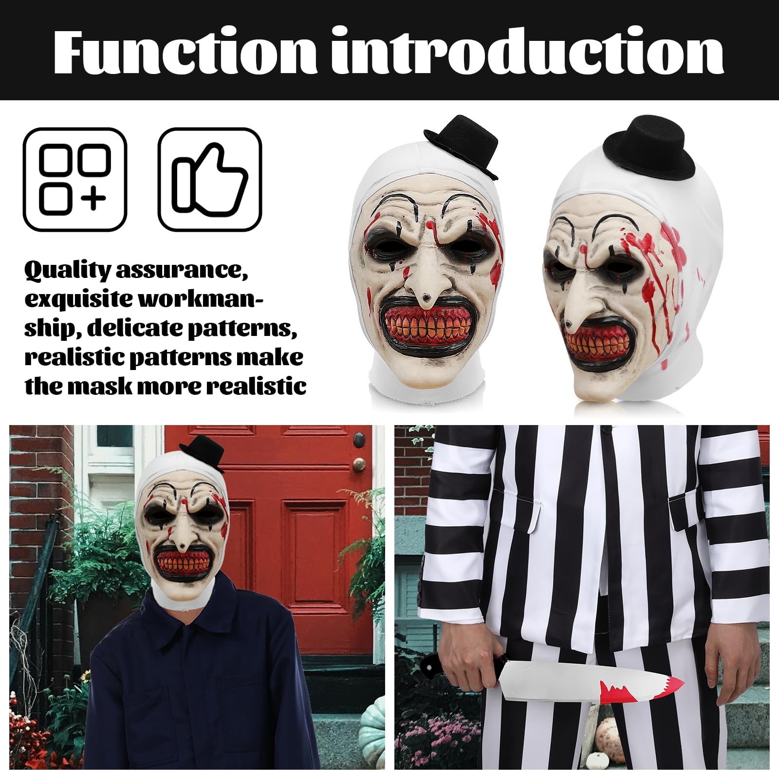 Adults Terrifier Clown Mask, Horror Bloody Latex Cosplay Mask, Full ...