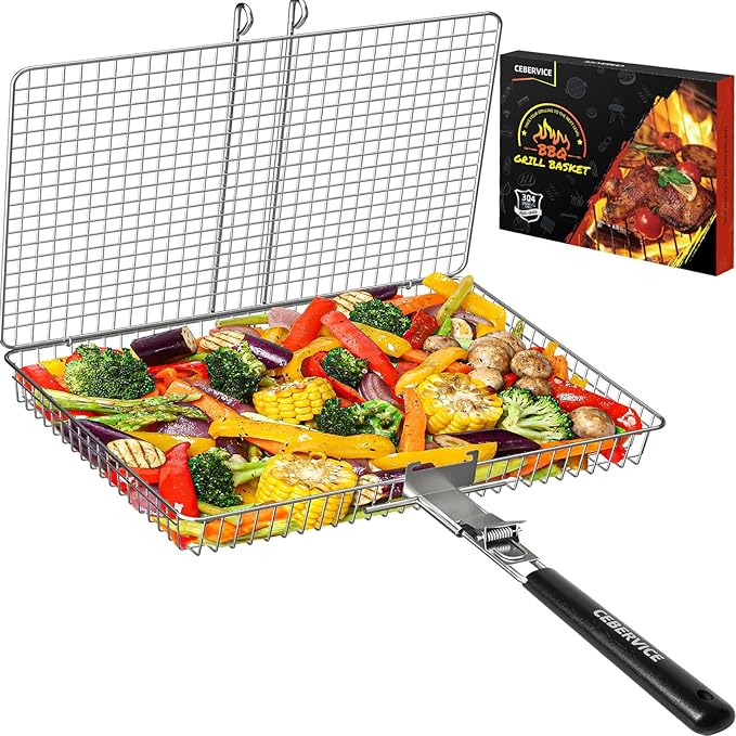 Amazon.com: CEBERVICE Grill Basket Extra Large, SUS304 Stainless Steel ...