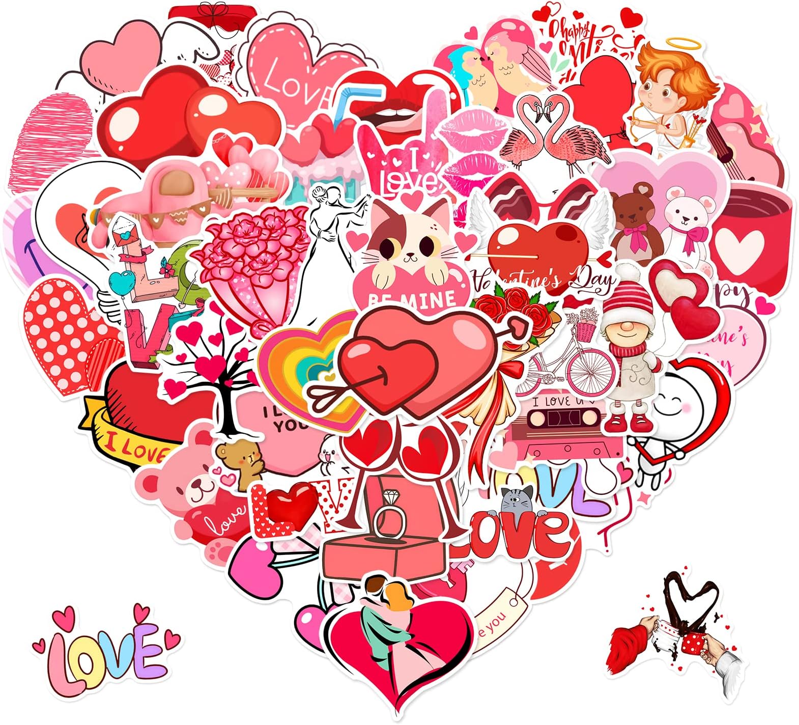 Amazon.com: Heart Stickers Love Decals 100 Pcs Waterproof Vinyl Water ...