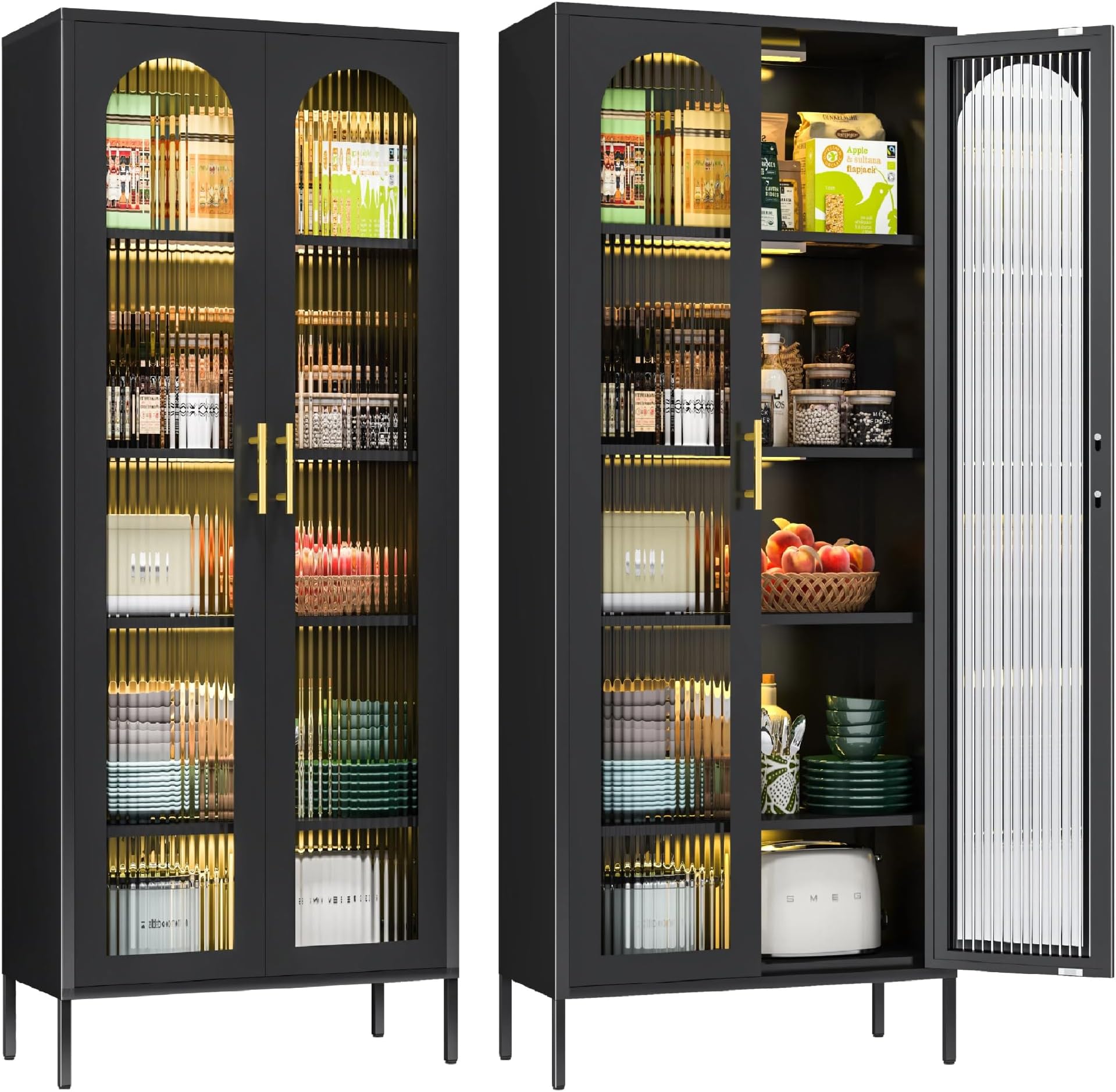 Amazon.com: Royard Oaktree Metal Storage Cabinet with Fluted Glass ...