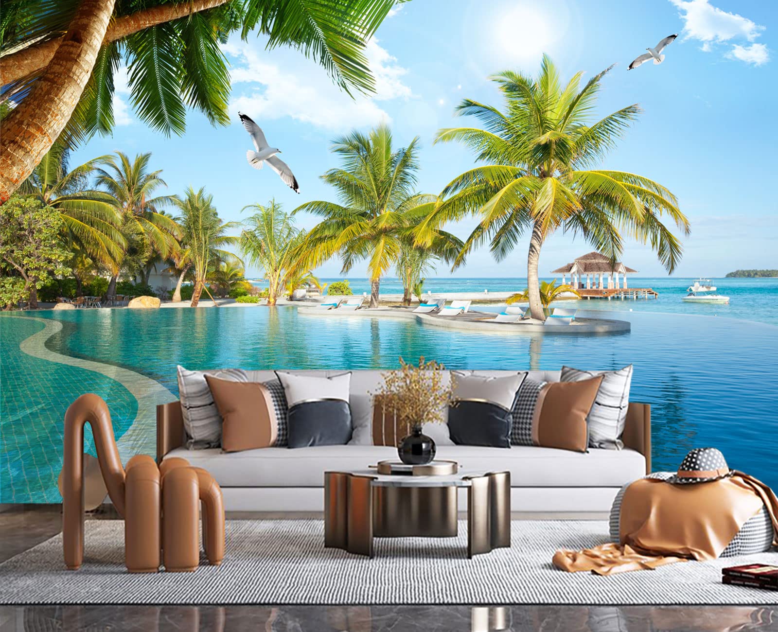 Eierme Palm Trees and Blue Sky Summer Island Wall Mural Wallpaper for ...