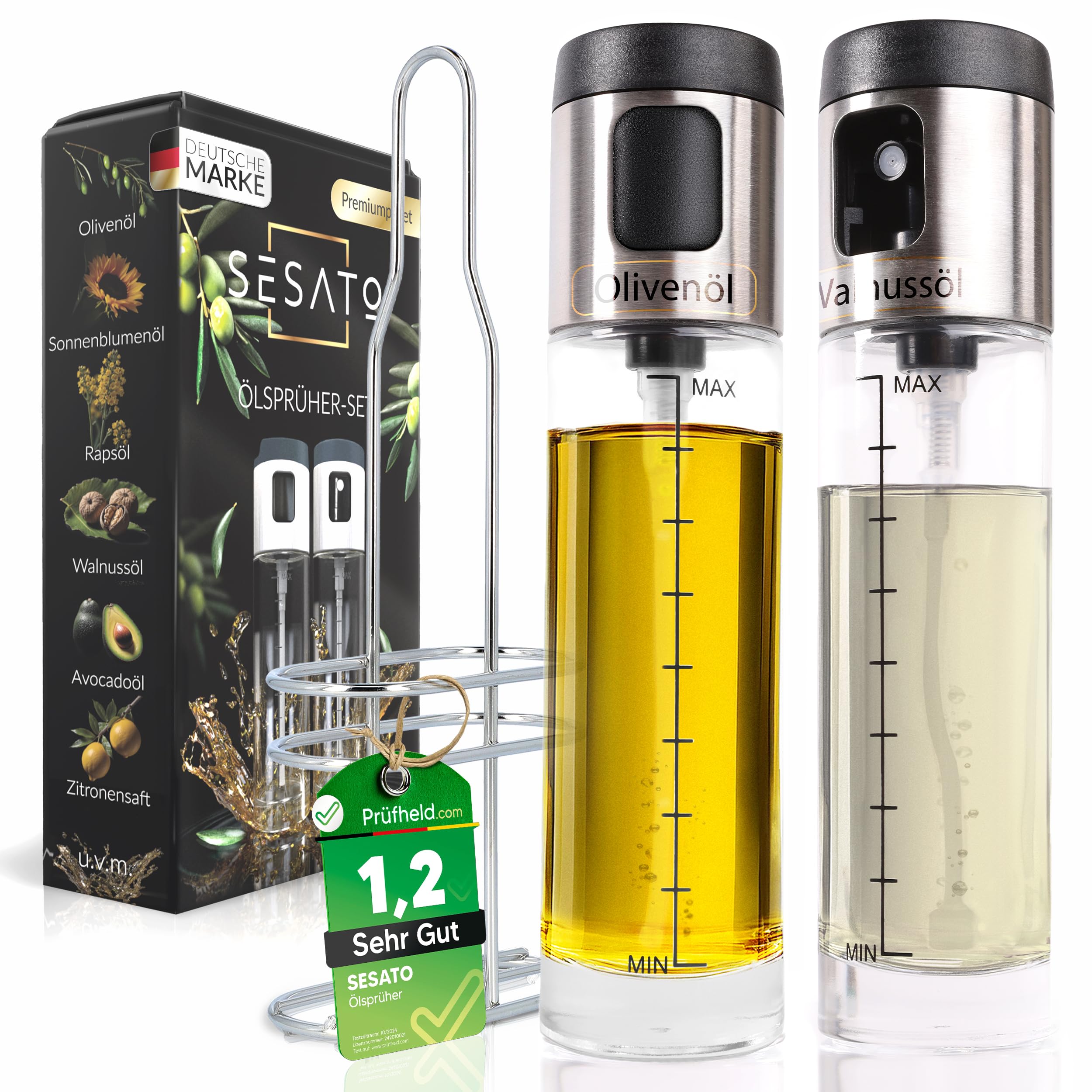 SESATO® Ölsprüher 2 Stück | verschließbar | präzise Öl Sprühflasche ...