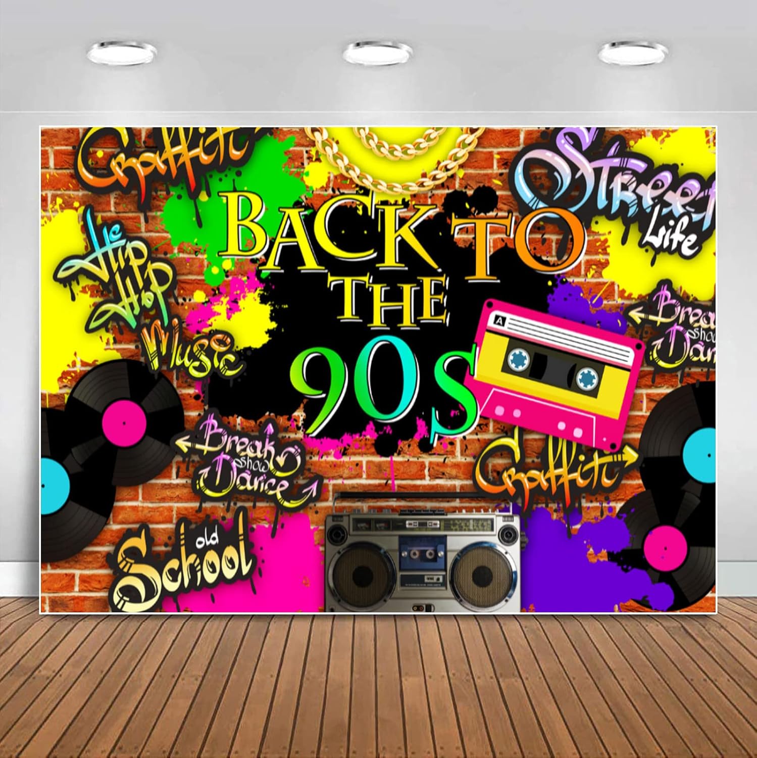 Amazon.com : Sensfun Back to The 90s Backdrop Retro Graffiti Brick Wall ...