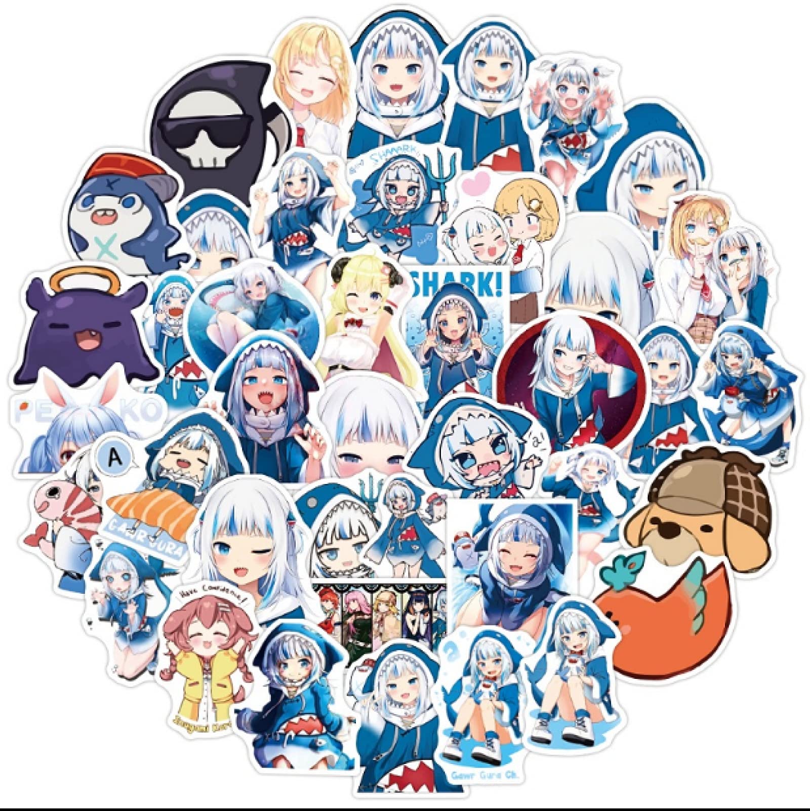 Ligoi 50pcs Kawaii Anime Girl Gawr Gura Stickers Cartoon Cute ...