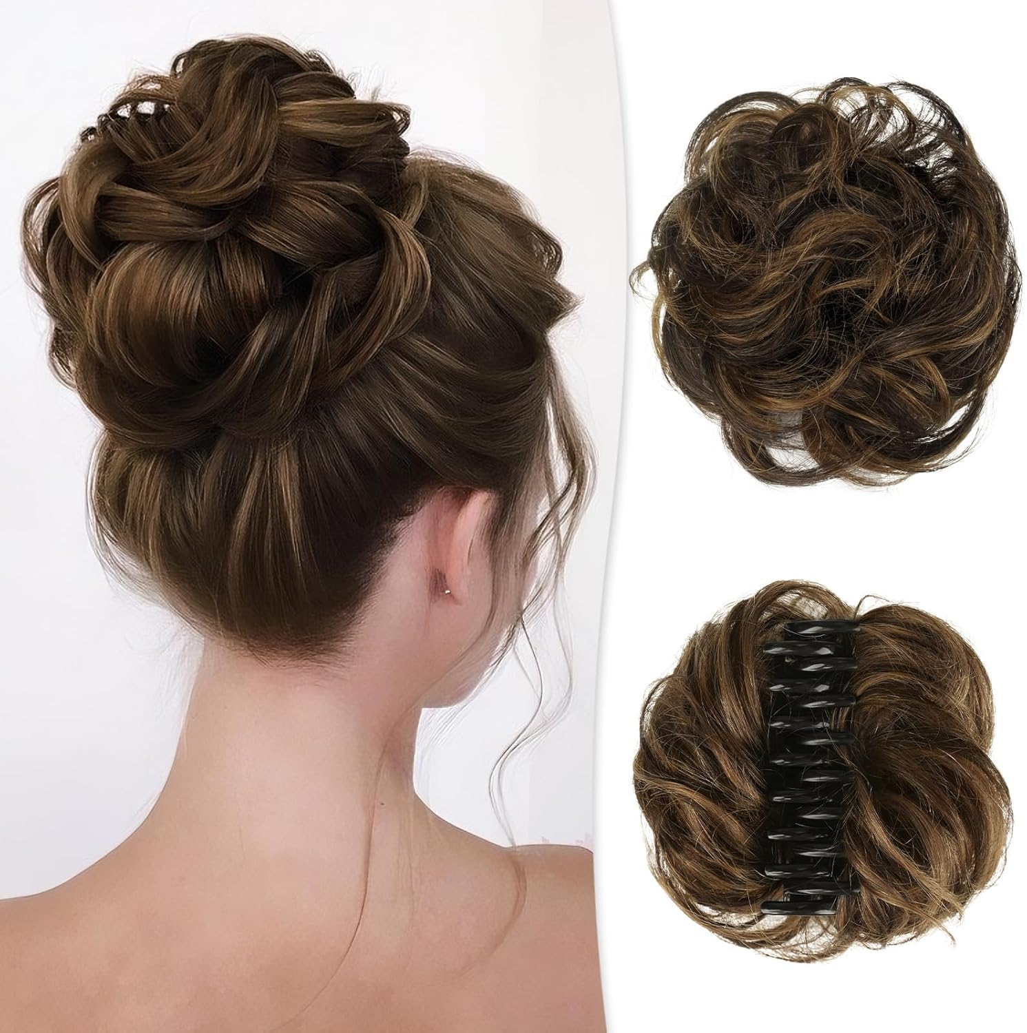 Claw Clip Messy Bun Hair Piece 100% Real Human Hair Buns Curly Chignon ...