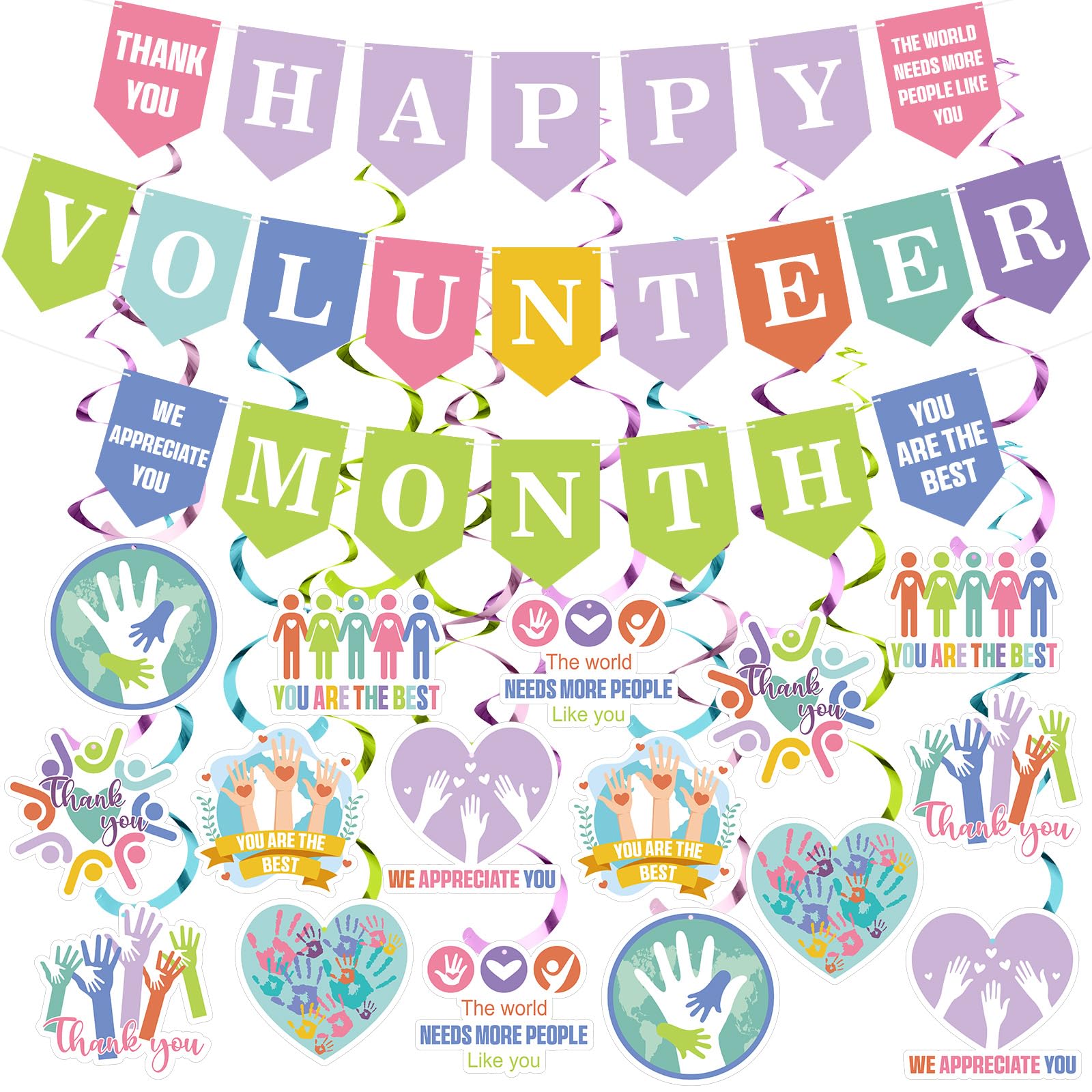 Amazon.com: Affrolling 35 Pcs Volunteer Month Banner Appreciation ...
