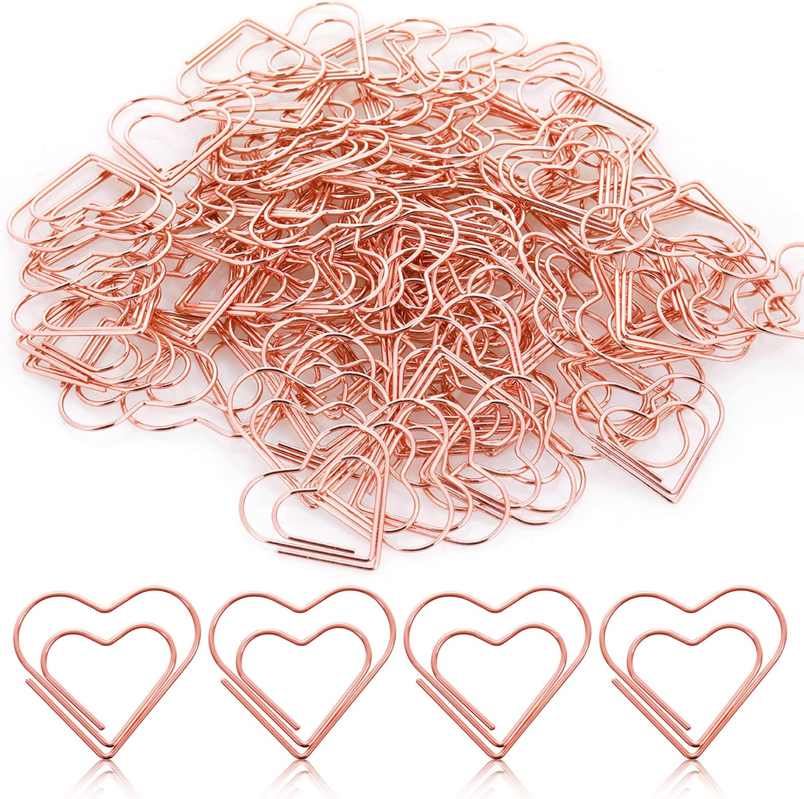 Amazon.com : 100 PCS Cute Paper Clips Rose Gold Heart Paper Clips Funny ...