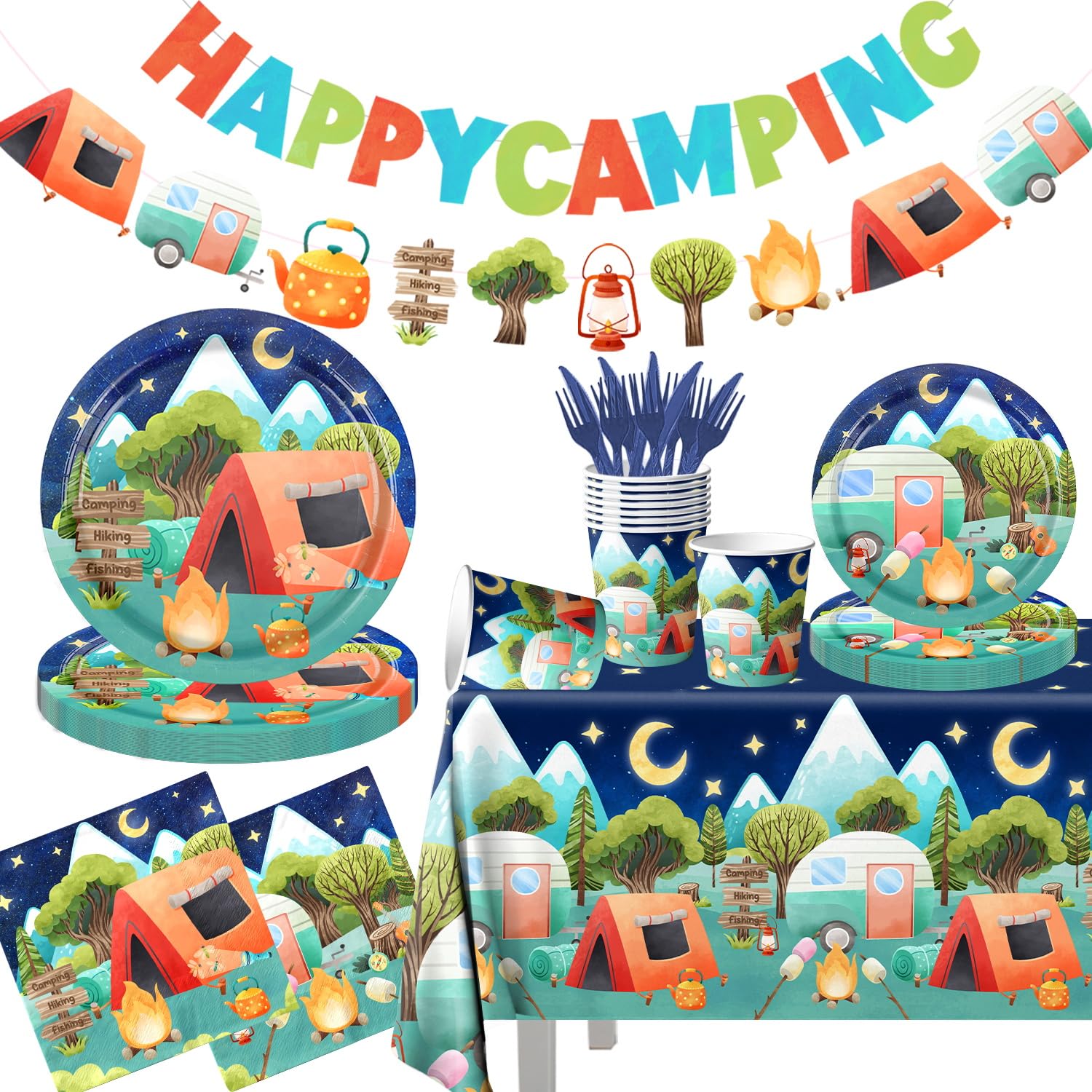 Amazon.com: Camping Birthday Party Decorations Camping Themed Tableware ...
