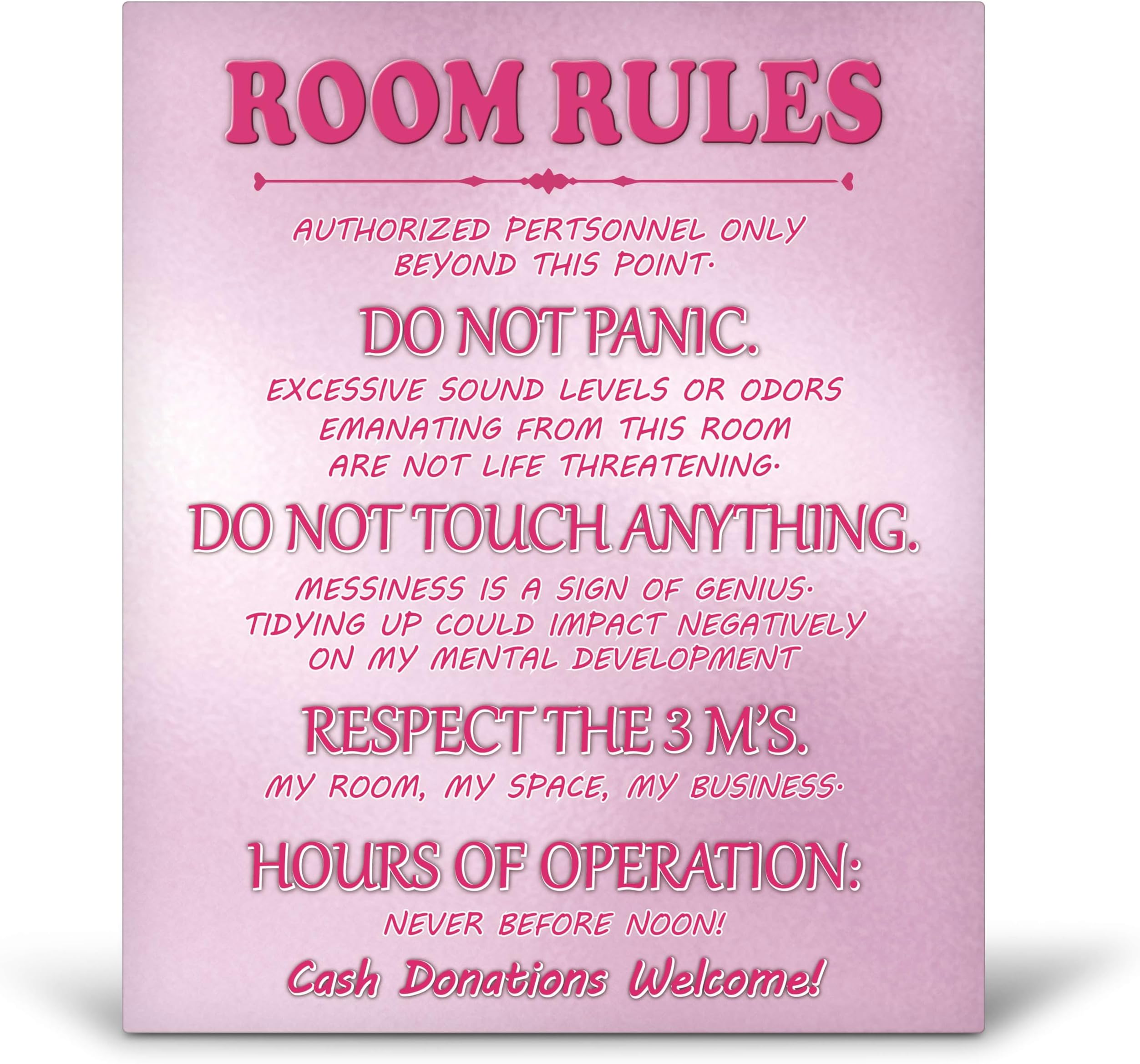 Amazon.com: Pink Teen Girl Bedroom Decor - Funny Room Rules Sign ...