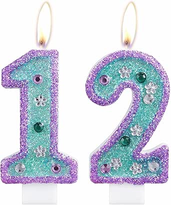Amazon.com: iNINGER Girls Glitter 12 Birthday Number Candle,Purple ...