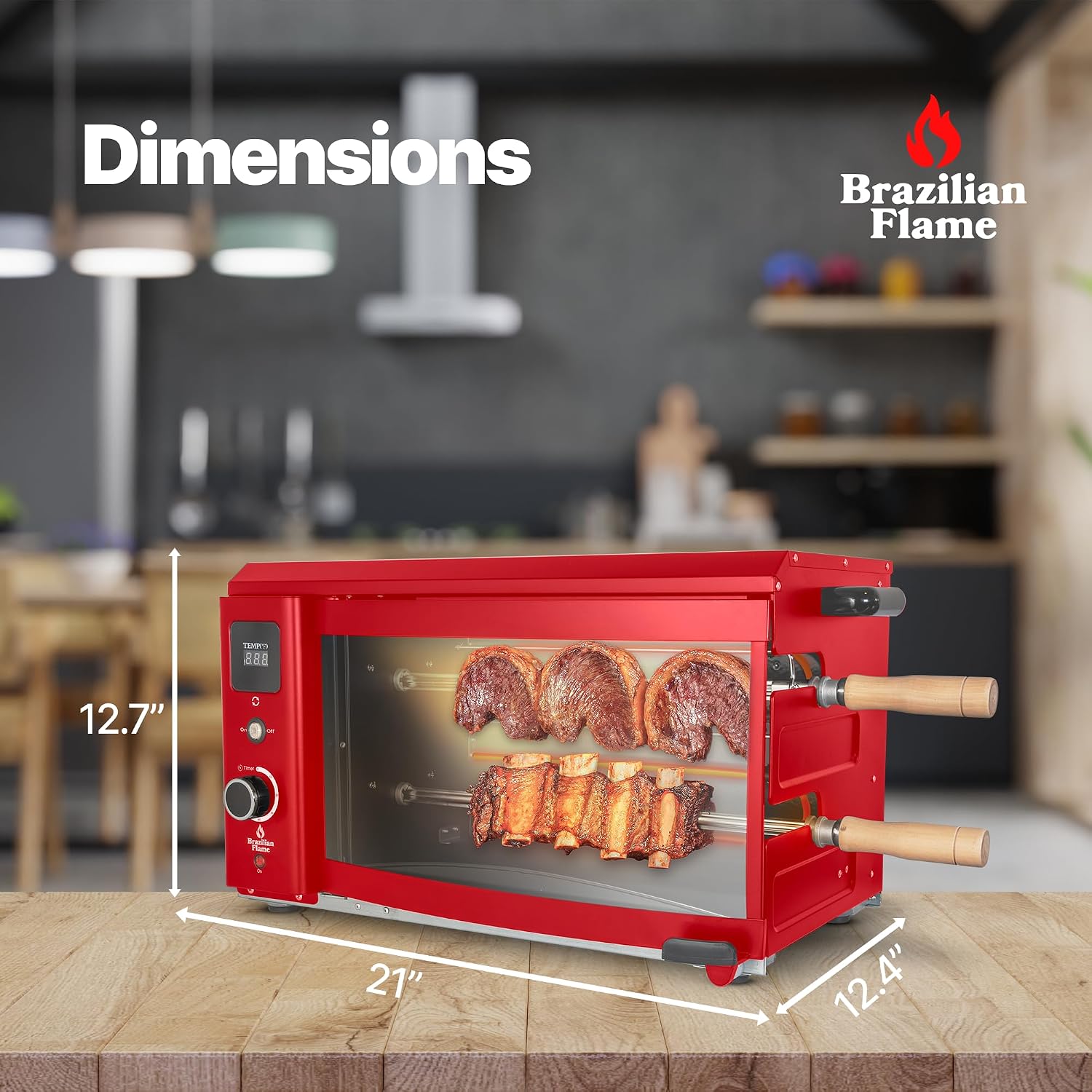 Brazilian Flame Churrasco Asador con 2 pinchos giratorios automáticos ...