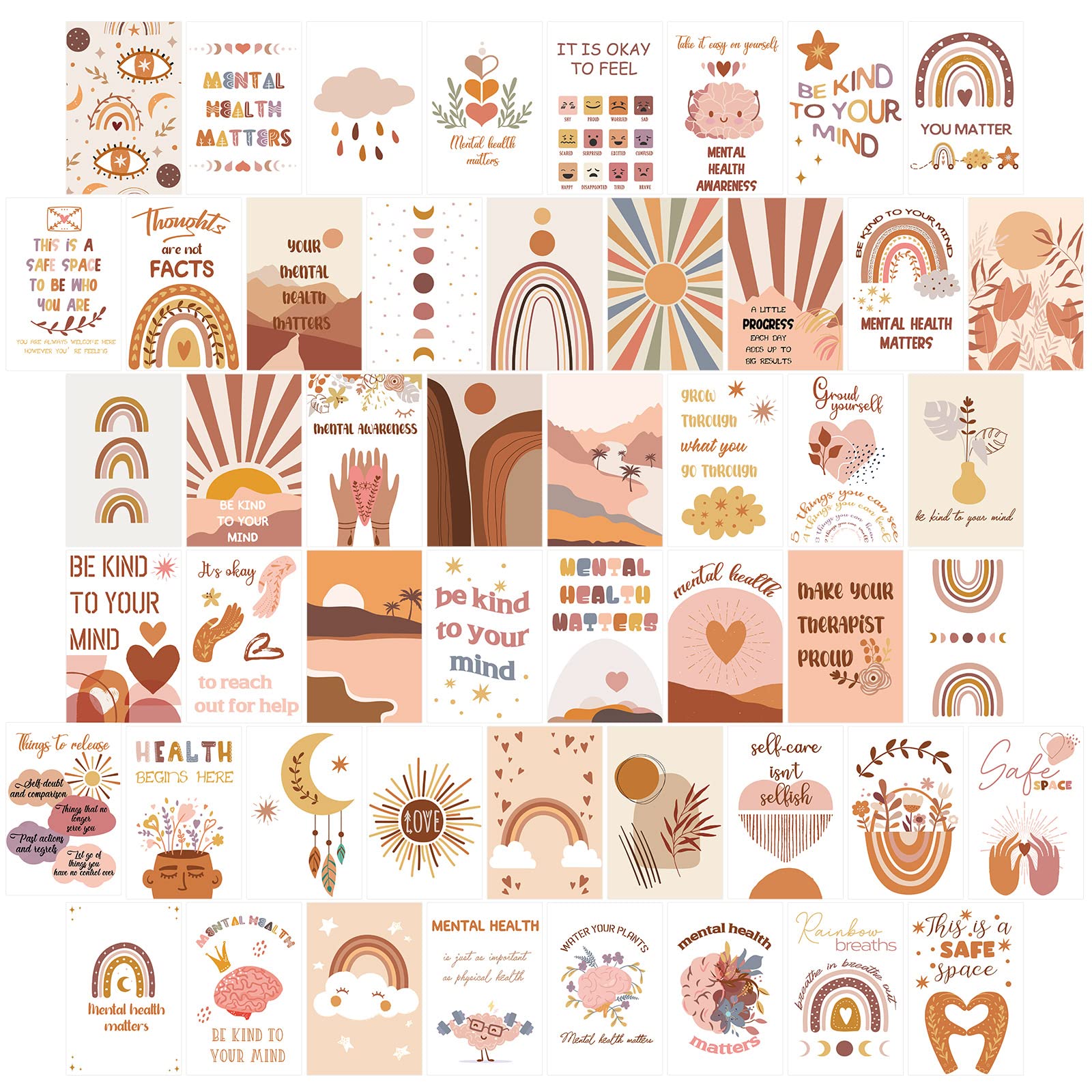 Buy 50 Pieces Boho Mental Awareness Wall Collage Kit Mental Room Decor ...