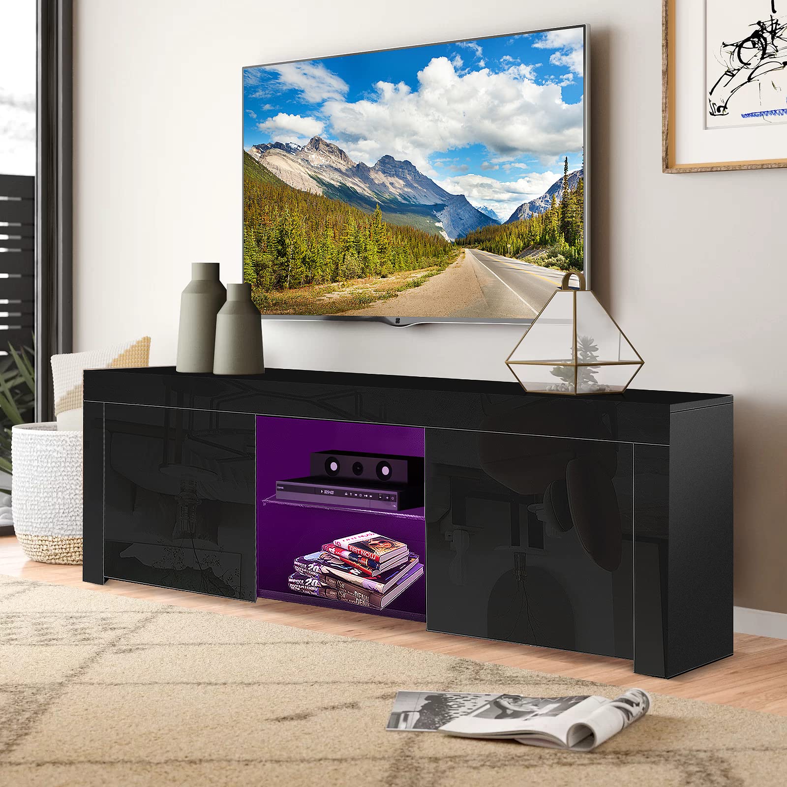 Recaceik Morden LED TV Stand with 16 LED Lights, High Gloss ...