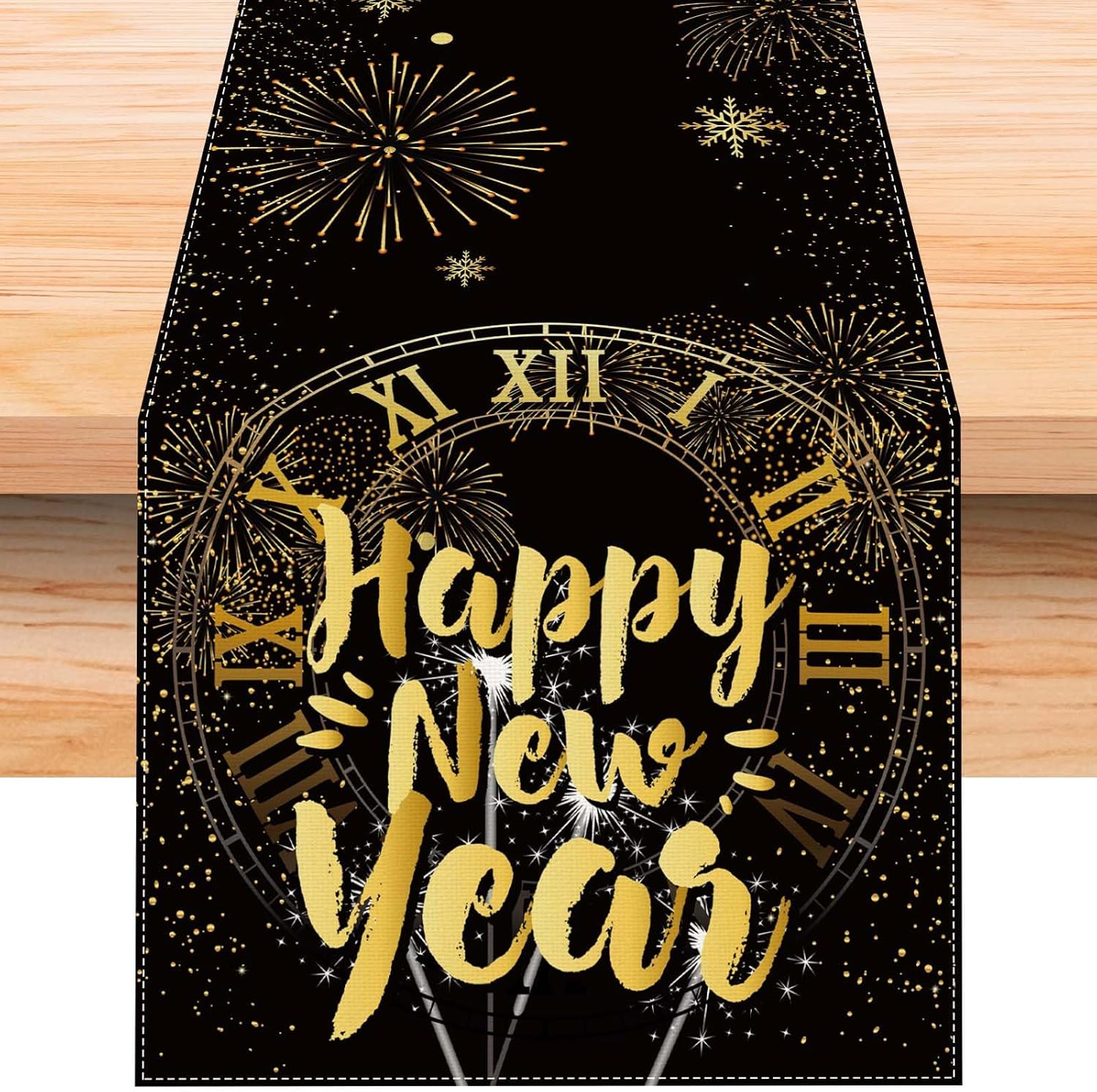 Amazon.com: Linen Black and Gold Happy New Year Table Runner 72 Inches ...