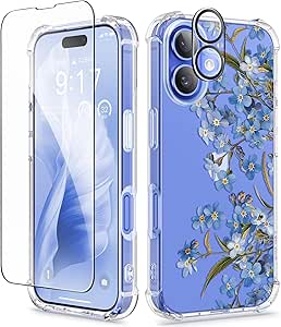 Amazon.com: GVIEWIN for iPhone 16 Case, with Screen Protector & Camera Lens Protector, Floral ...