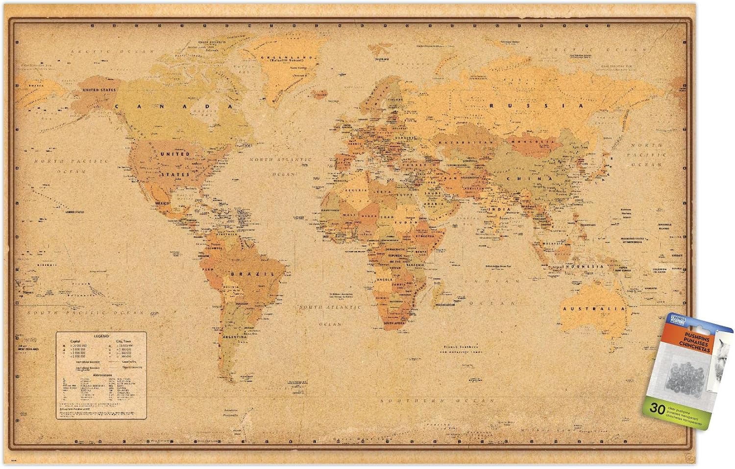 Amazon.com: Trends International Antique World Map 2023 Wall Poster, 22 ...